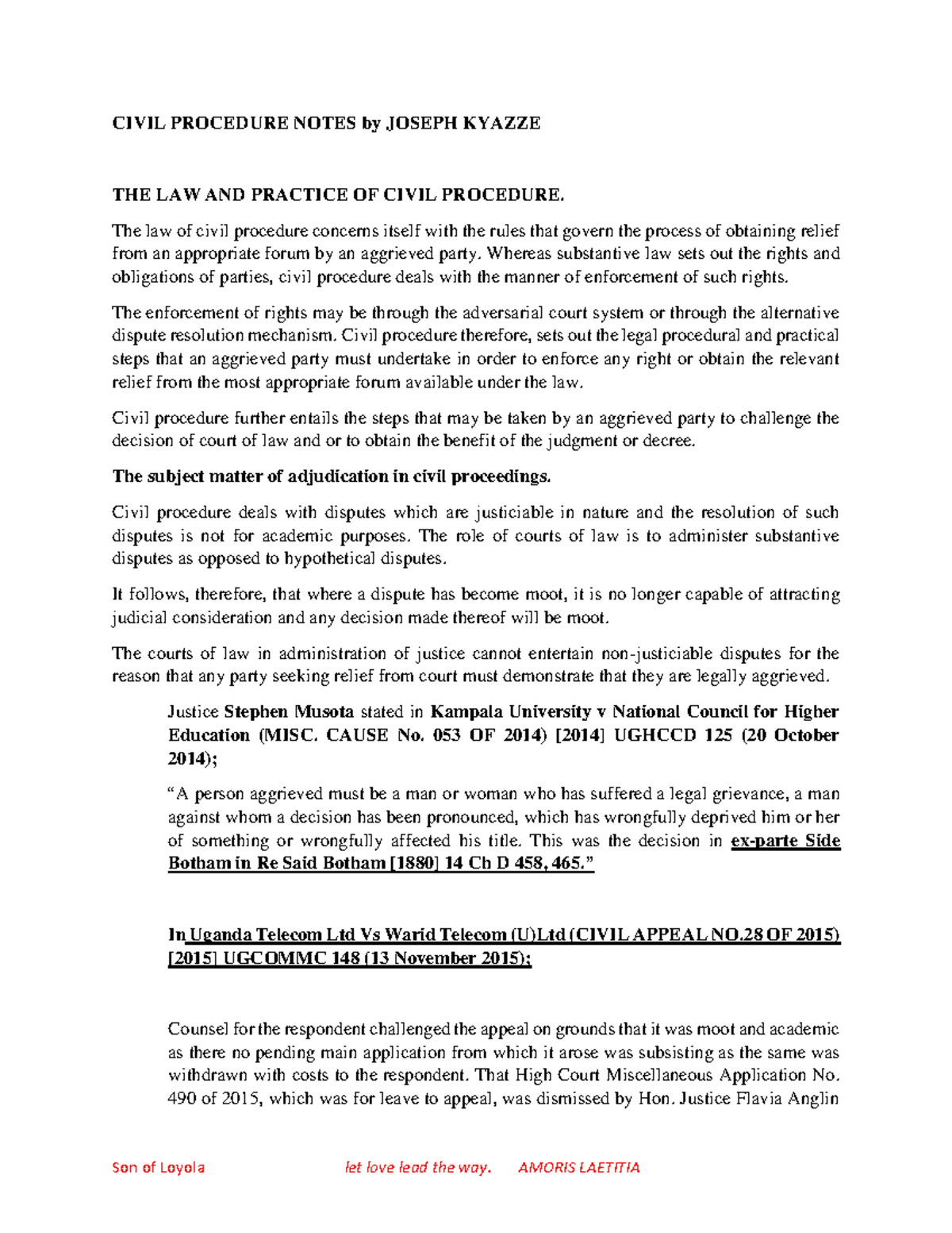 Civil Procedure Notes by Joseph Kyazze - CIVIL PROCEDURE NOTES by ...