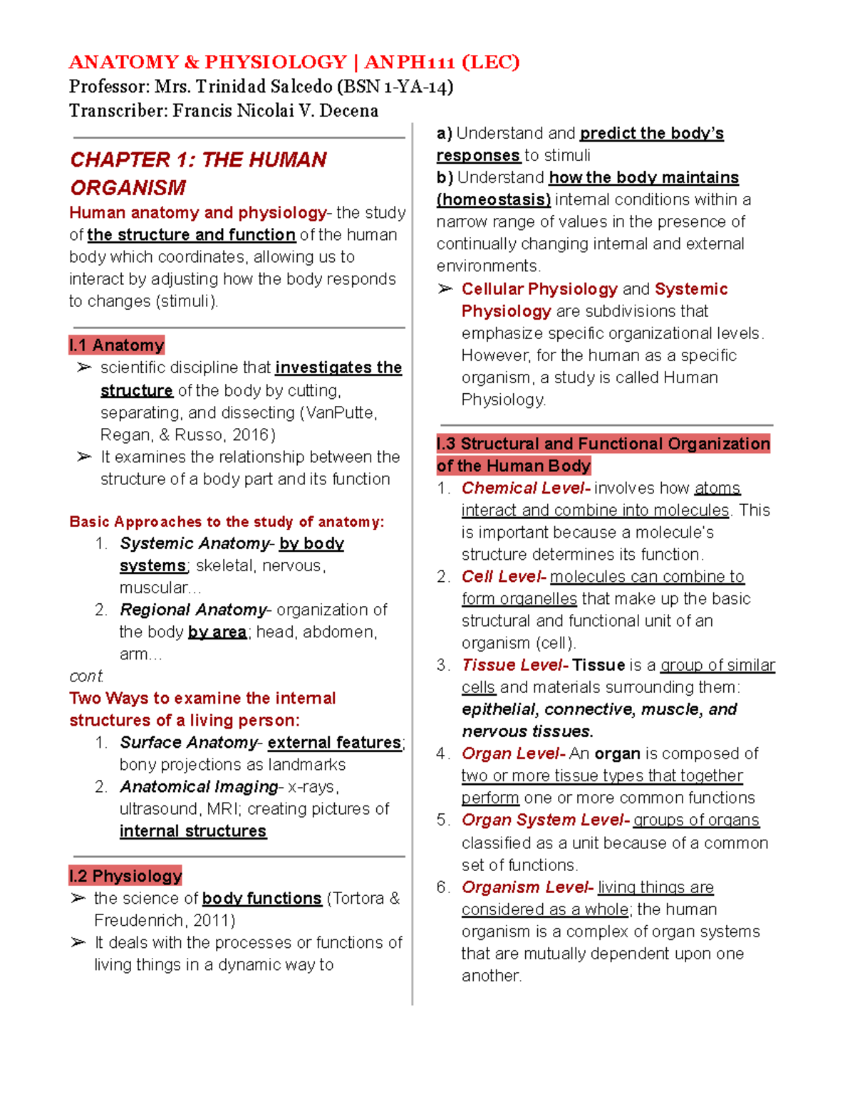 Anaph 111 LEC PRE LIMS - Professor: Mrs. Trinidad Salcedo (BSN 1-YA-14 ...