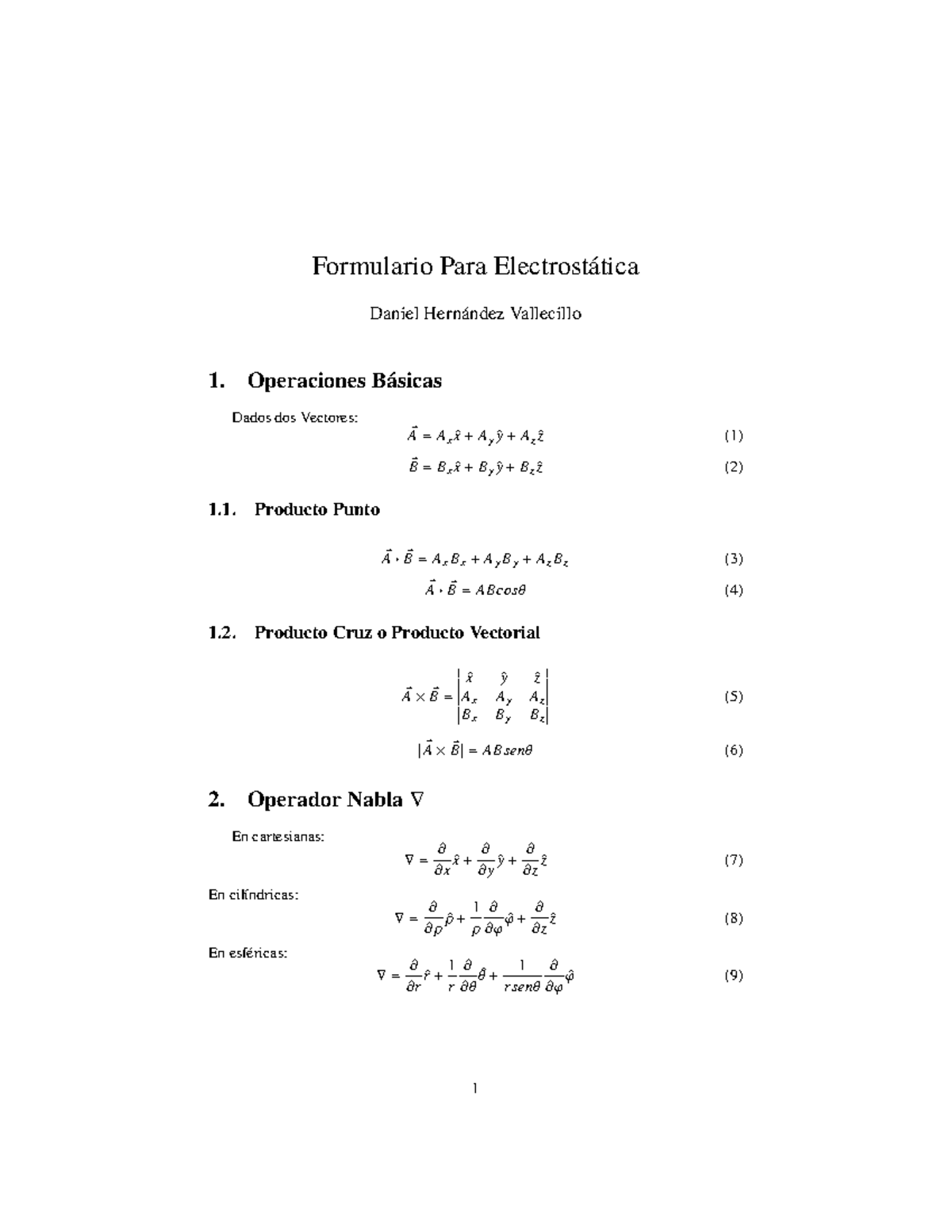 Formulario Electrostática FS 321 - Formulario Para Electrostática Daniel Hernández Vallecillo 1 ...