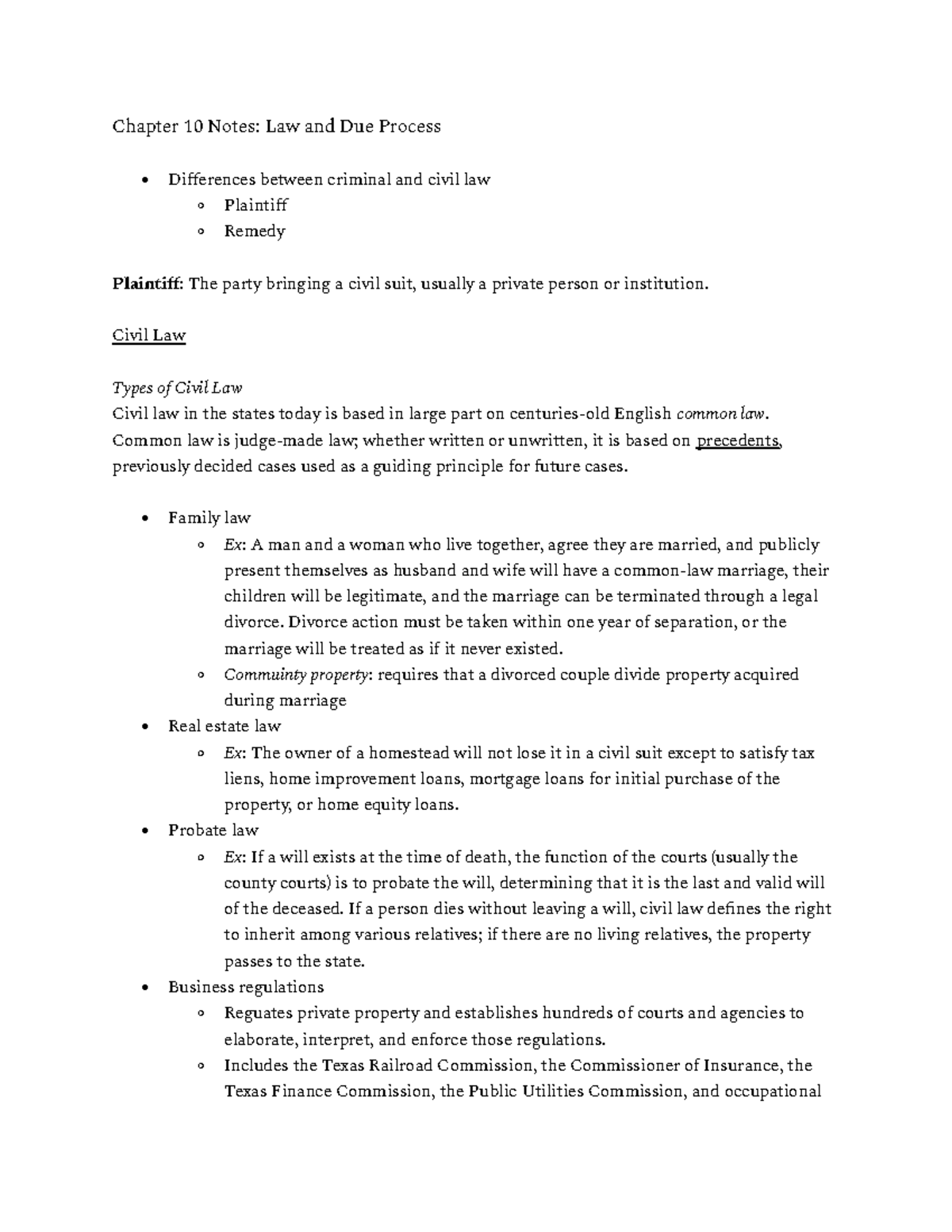 Chapter 10 Notes Law and Due Process - Chapter 10 Notes: Law and Due ...