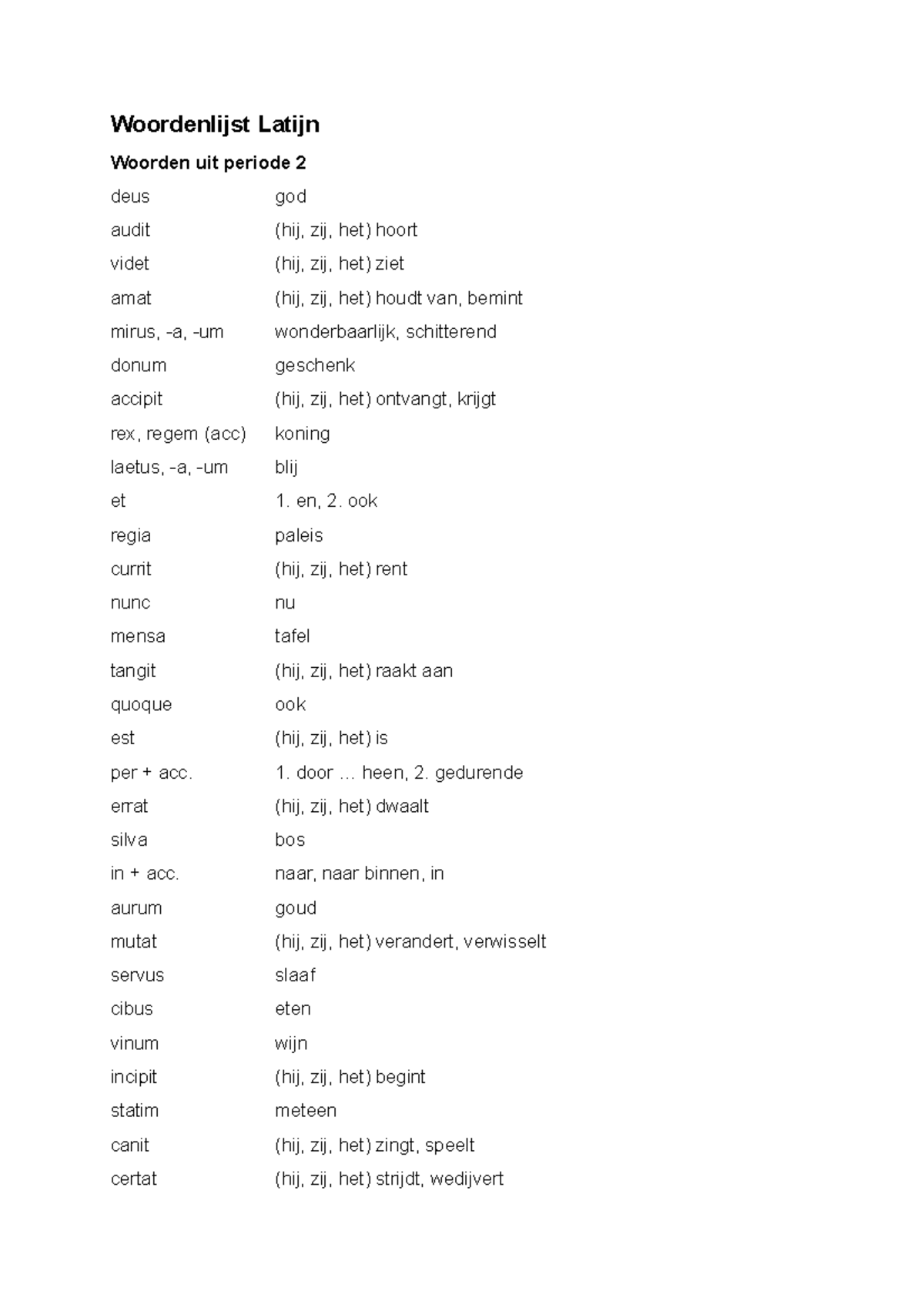 Woordenlijst Latijn - poep is goed? - Woordenlijst Latijn Woorden uit periode 2 deus god audit ...