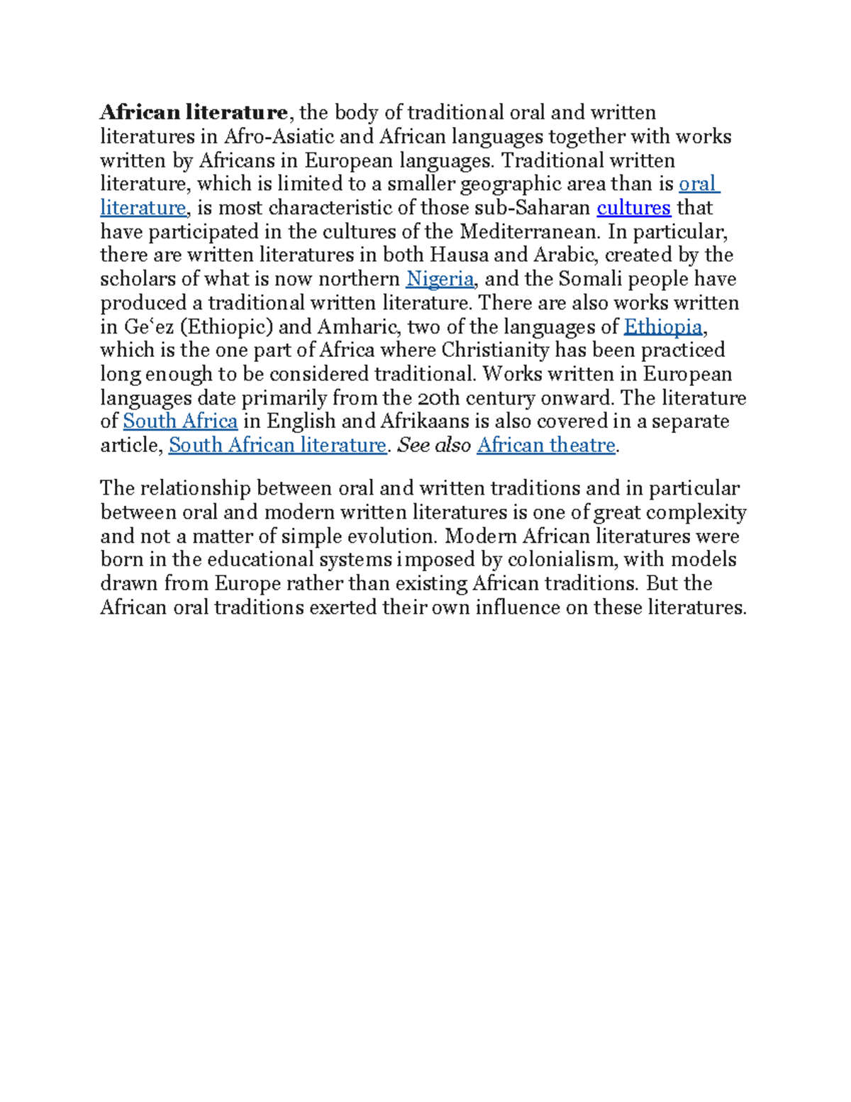 African literature - njbjhghgjkh - African literature, the body of ...