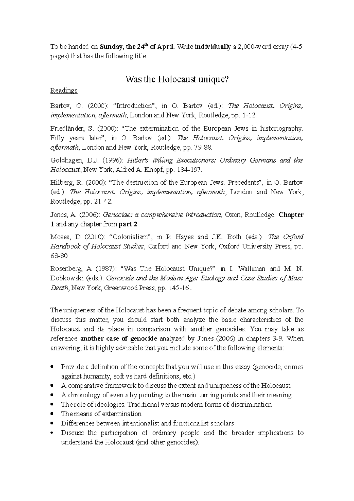 Holocaust essay - good - To be handed on Sunday, the 24th of April ...