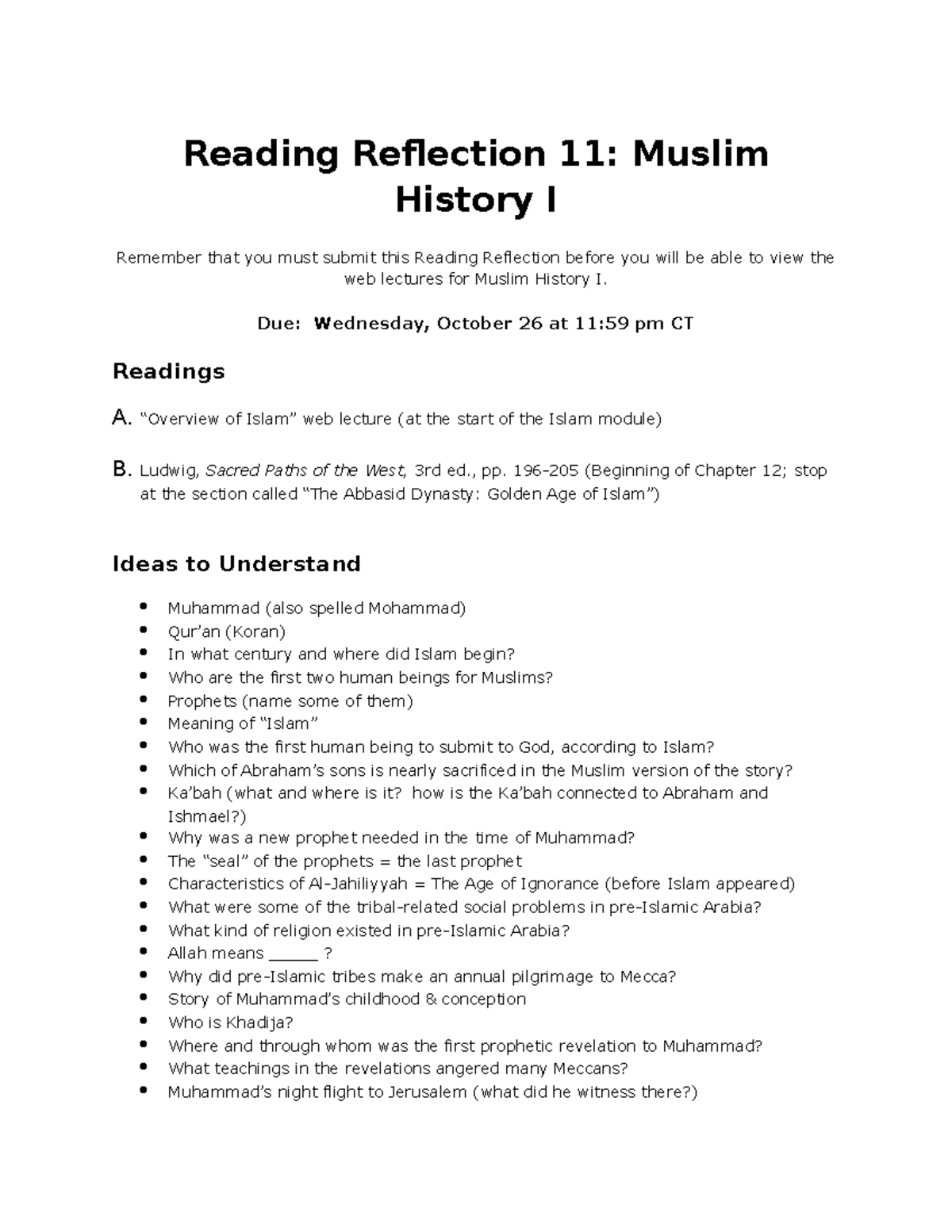 RR 11 Muslim History I - Reading Reflection 11: Muslim History I ...