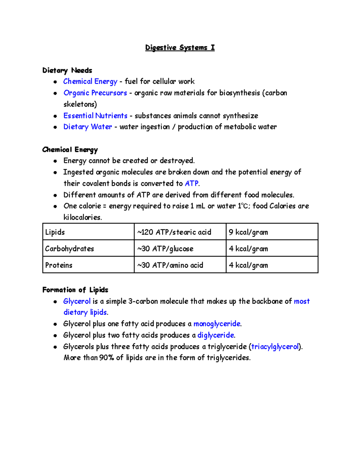 Lecture 21 - Digestive Systems I Dietary Needs Chemical Energy - fuel ...