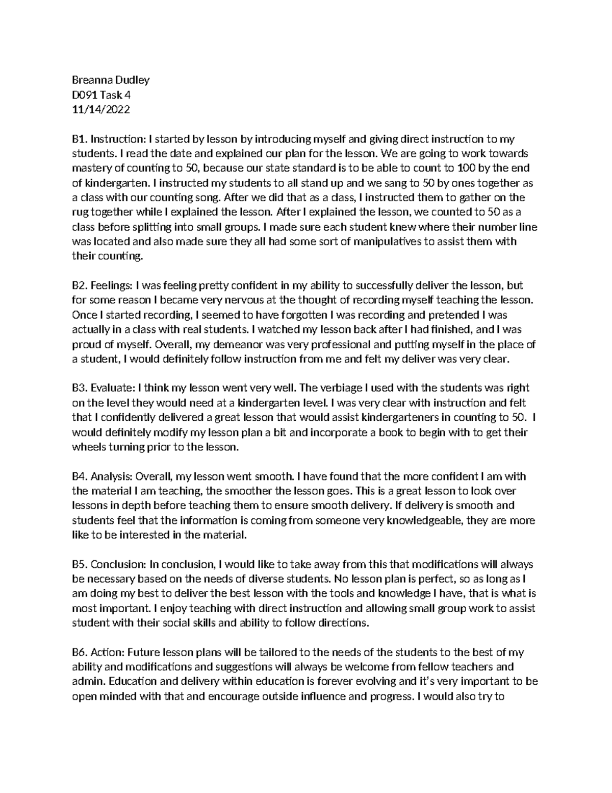 D091 Task 4 - Task 4 - Breanna Dudley D091 Task 4 11/14/ B1 ...