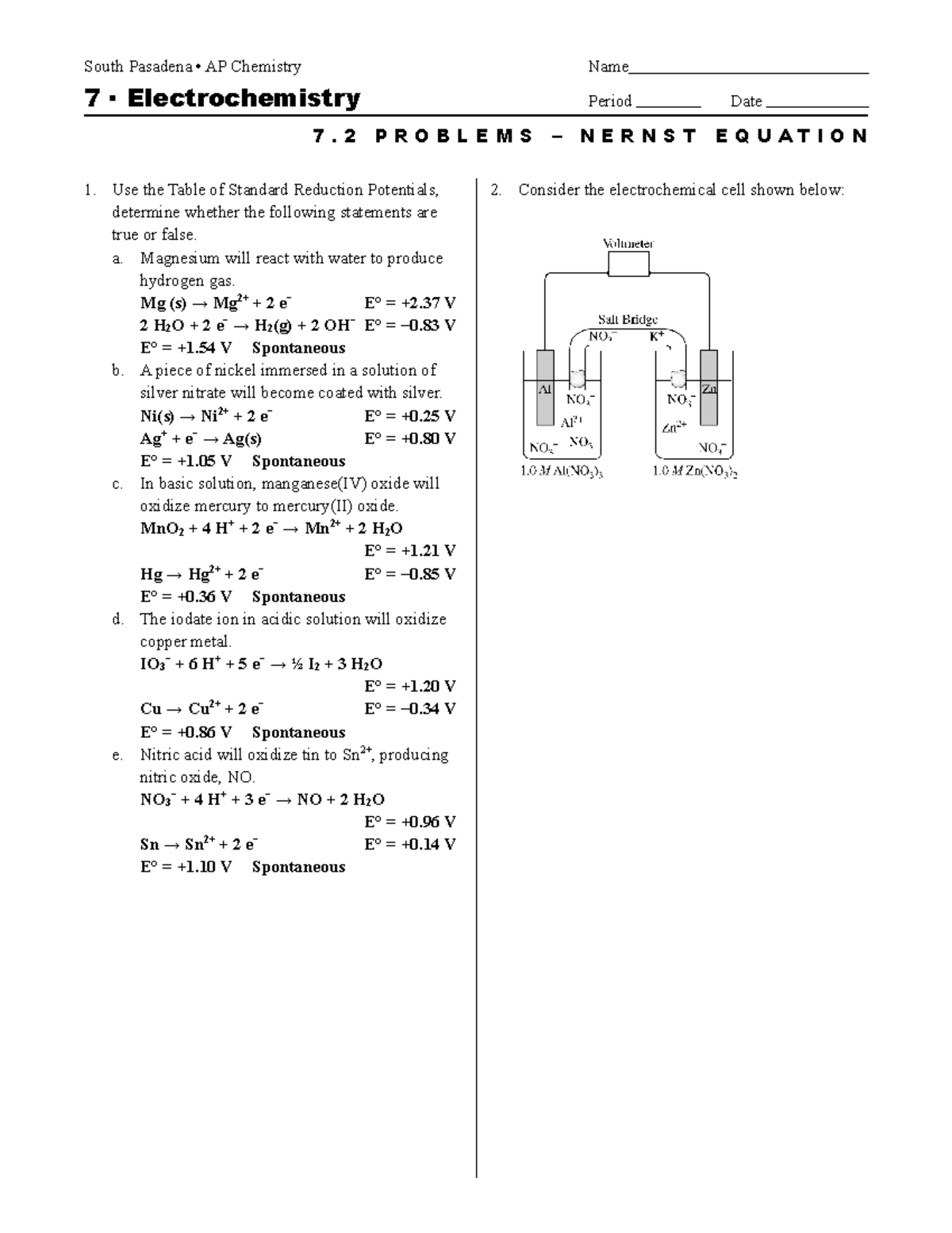 Apch7 - lkmnj - South Pasadena • AP Chemistry Name 7 Electrochemistry ...