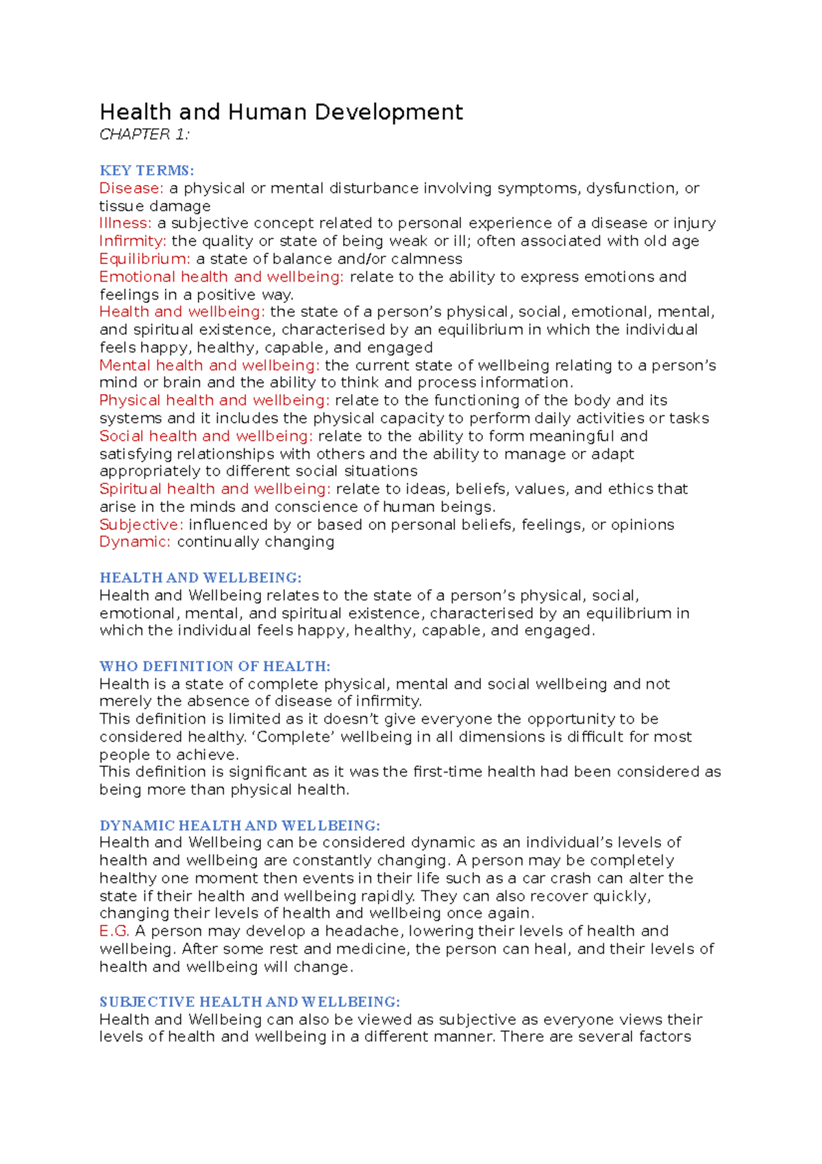 Chapter 1 - Health and Wellbeing UNIT 3/4 VCE HHD NOTES CH1 - Studocu
