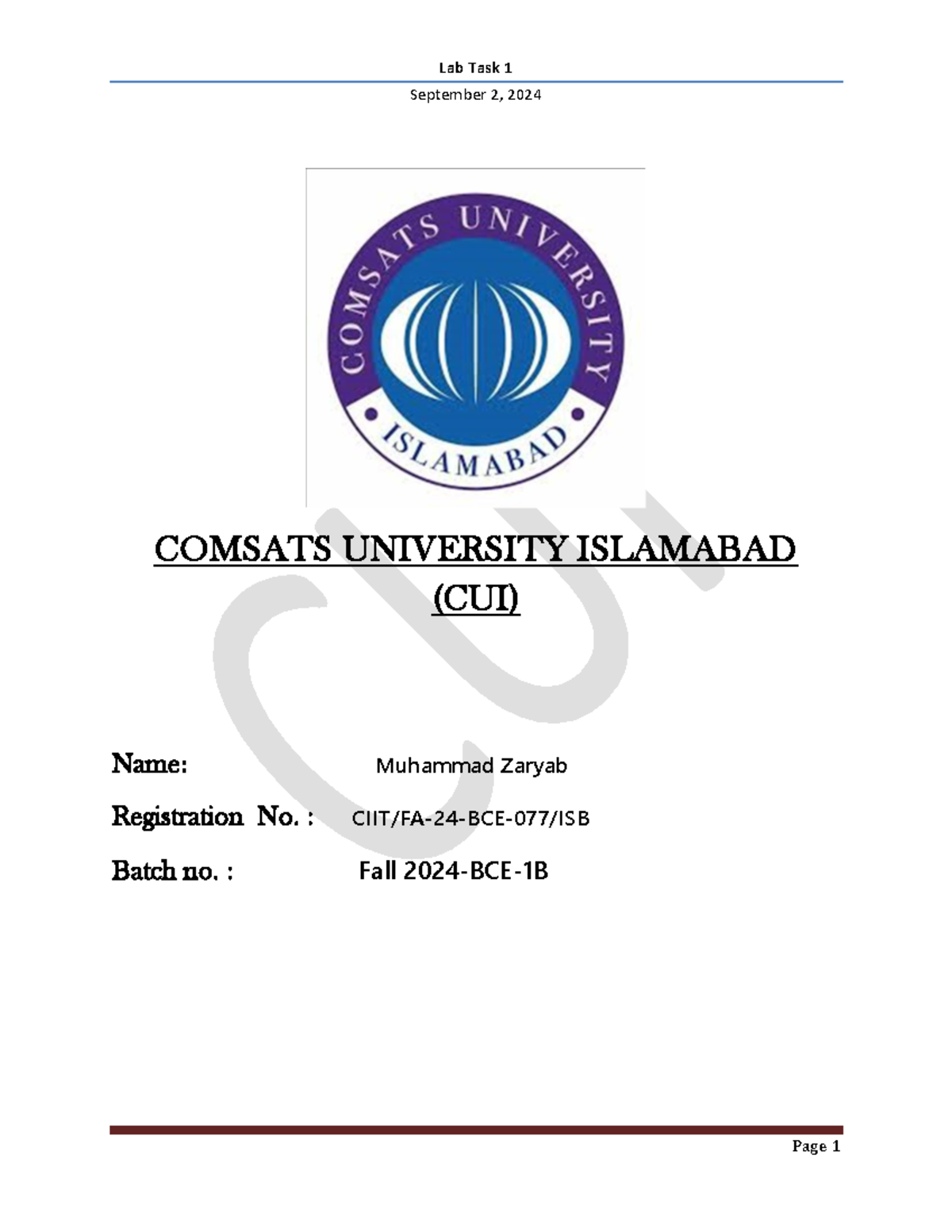 Comsats University Islamabad - September 2, 2024 COMSATS UNIVERSITY ...