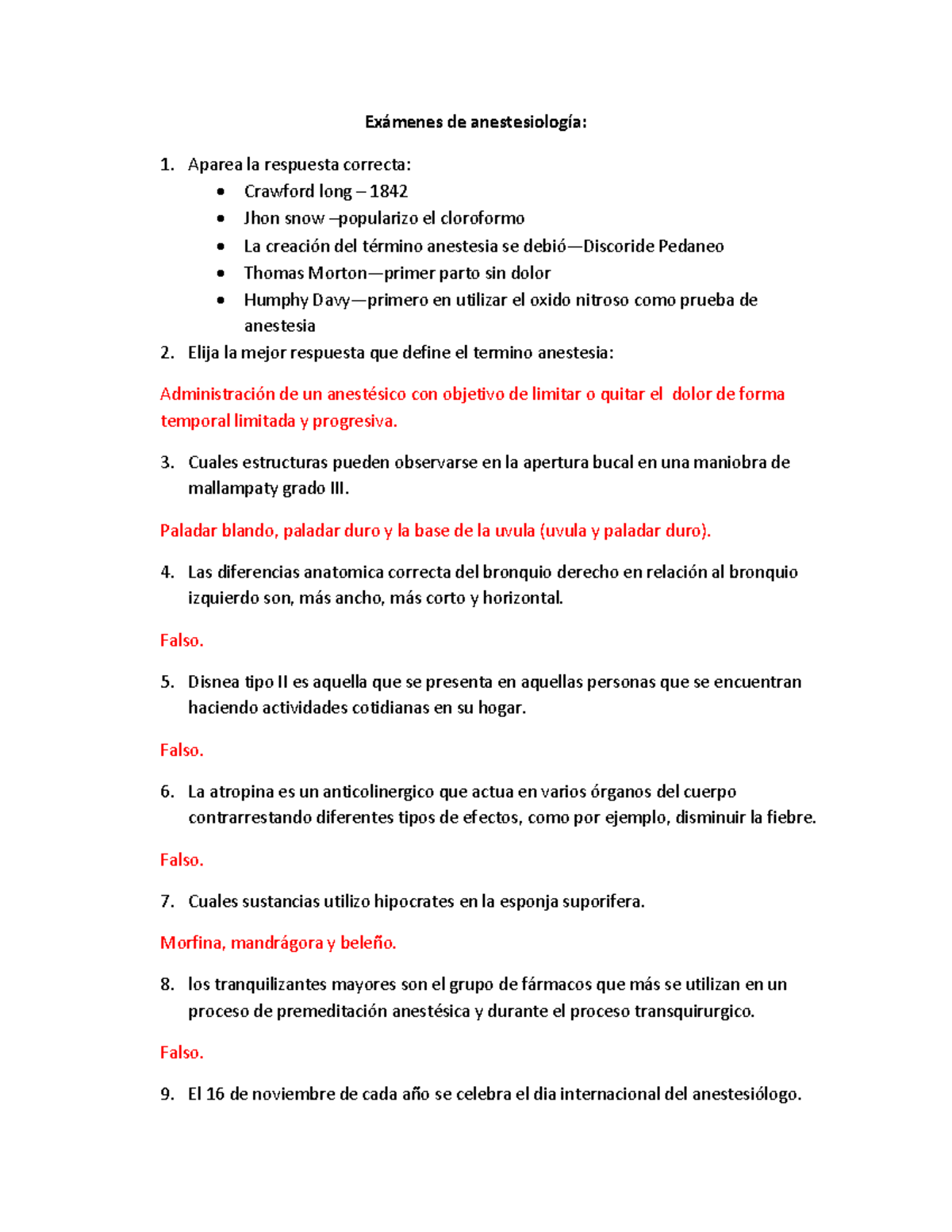 Examenes anestesio - dsd - Exámenes de anestesiología: Aparea la ...