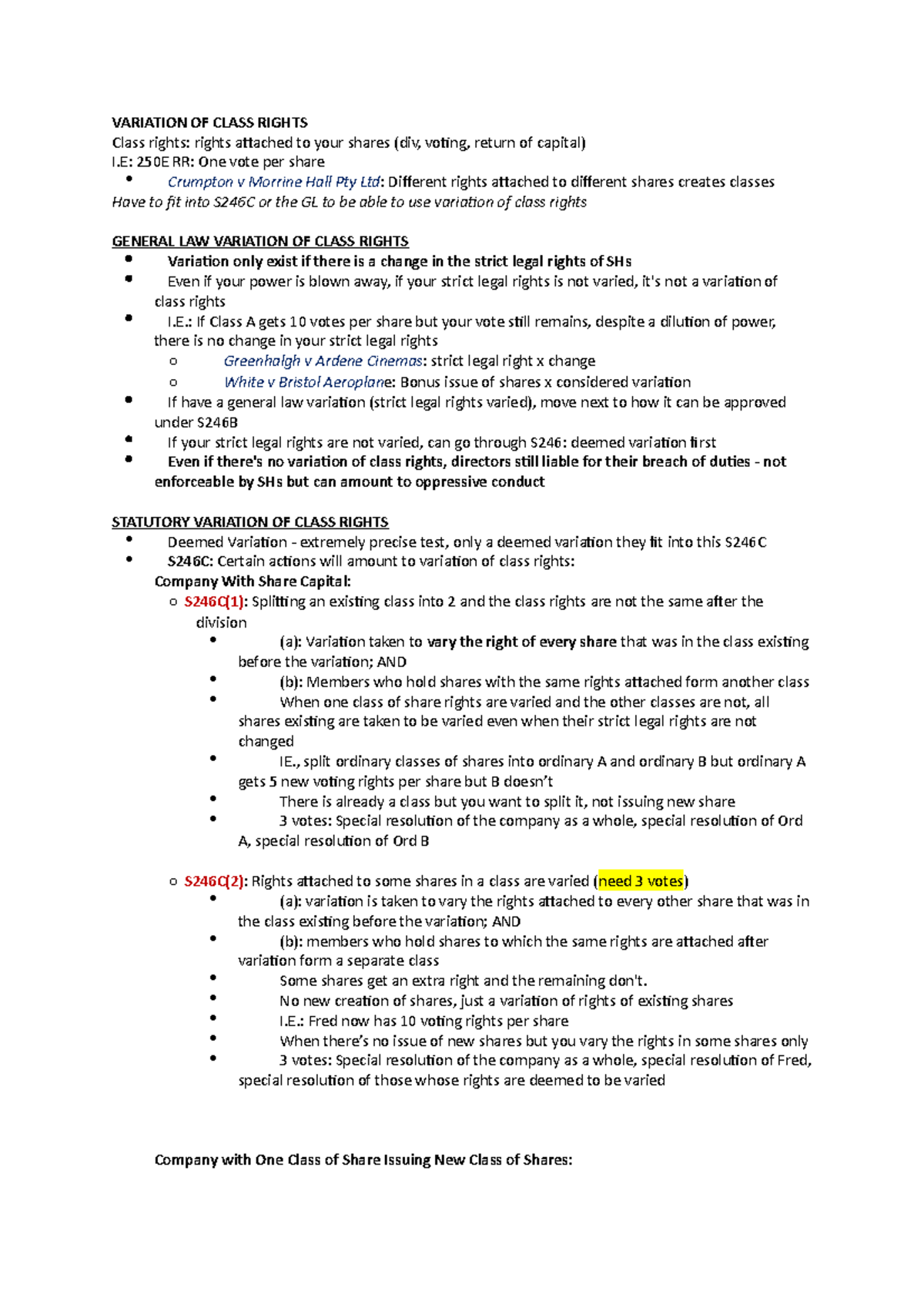 Variation OF Class Rights - VARIATION OF CLASS RIGHTS Class rights ...