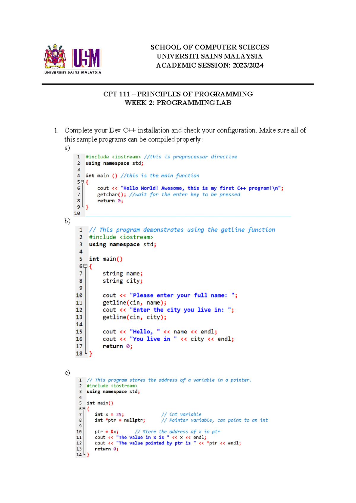 Lab Material 1 - Basic C++ - SCHOOL OF COMPUTER SCIECES UNIVERSITI ...
