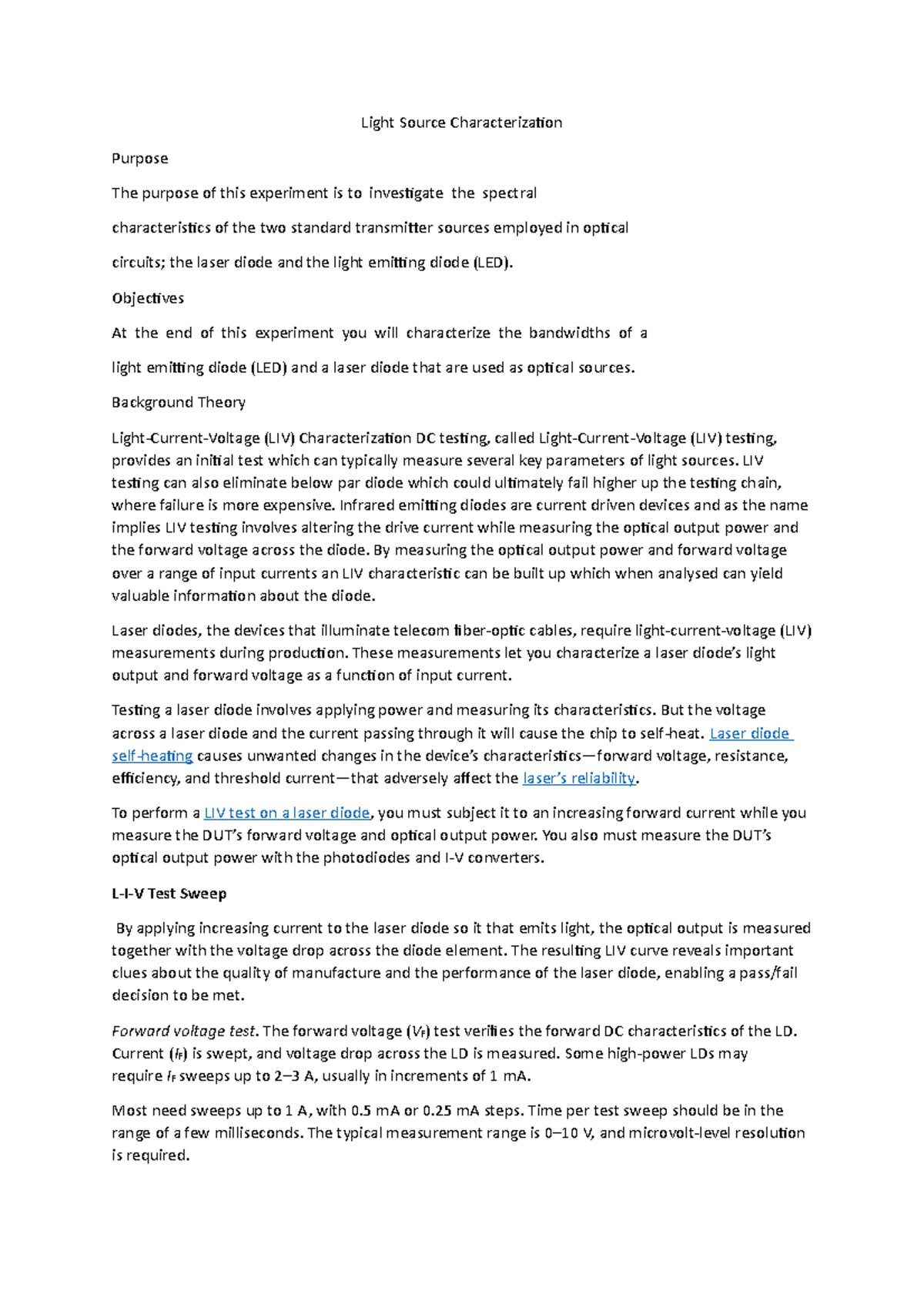 Light Source Characterization - Light Source Characterization Purpose ...