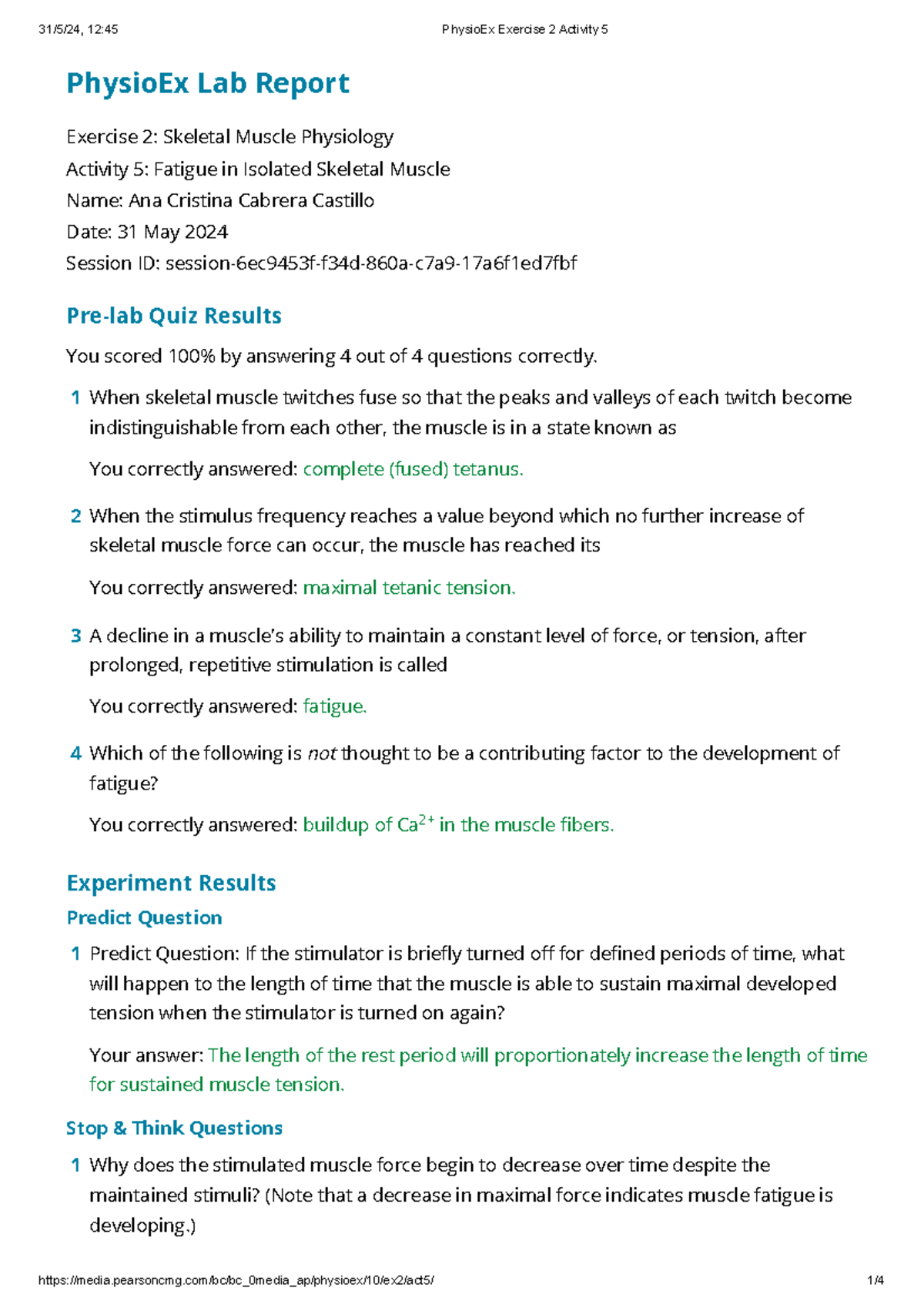 Taller 5 Morfo - PhysioEx Lab Report Exercise 2 : Skeletal Muscle ...