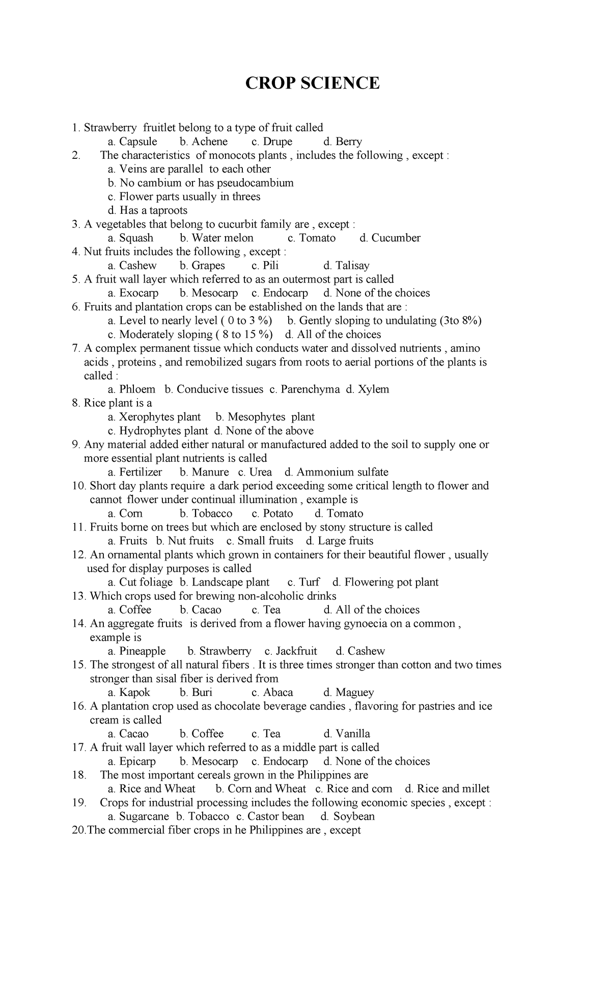 CROP Science POST TEST - LEA - CROP SCIENCE Strawberry fruitlet belong ...