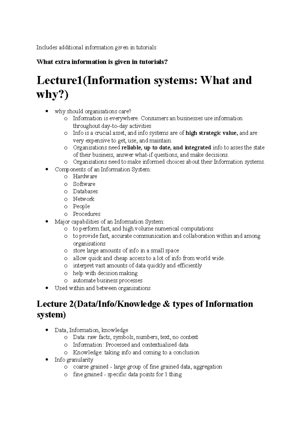 Last minute revision notes on BSNS115 Information Systems Module ...
