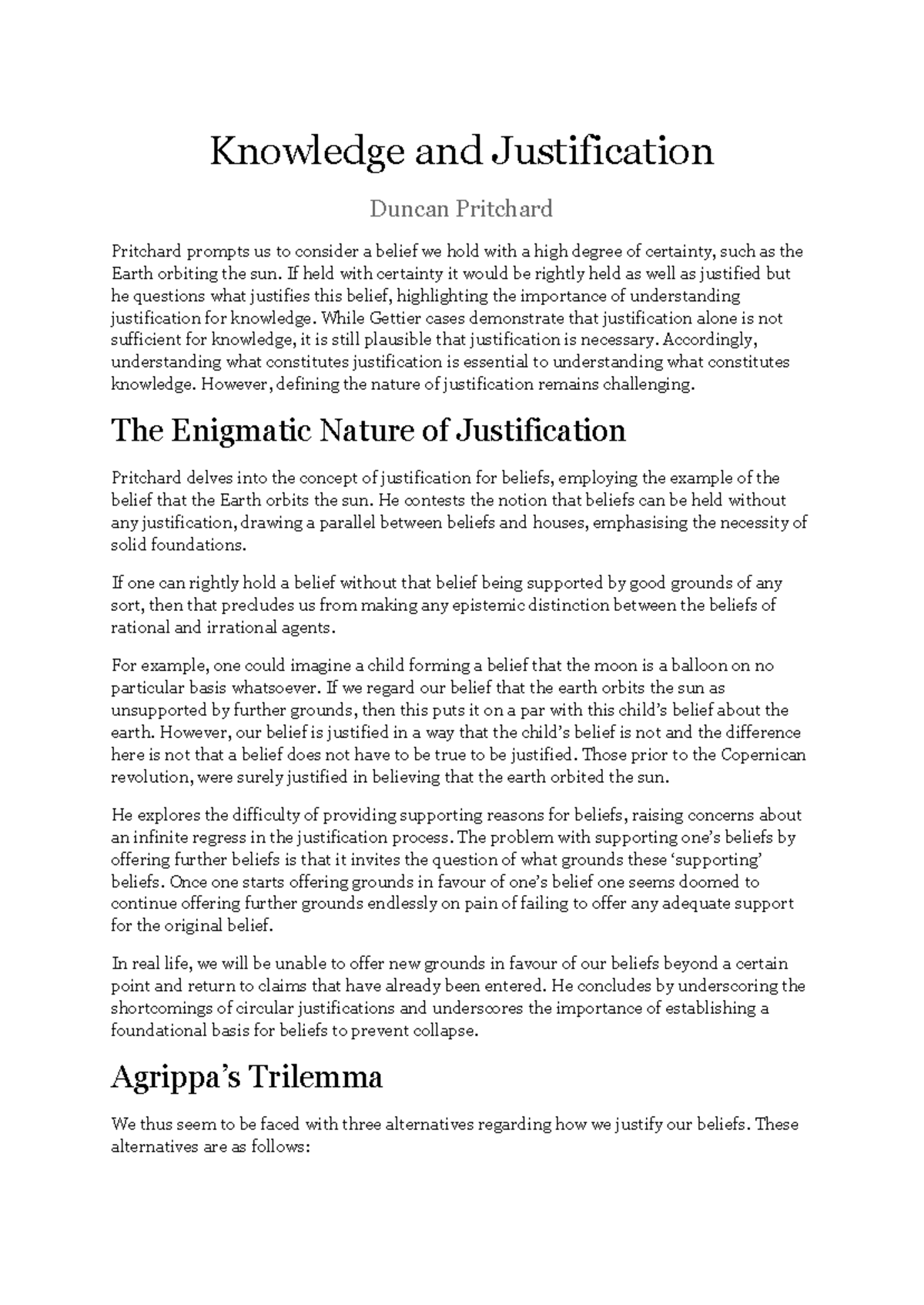 Knowledge and Justification - Knowledge and Justification Duncan Pritchard Pritchard prompts us ...