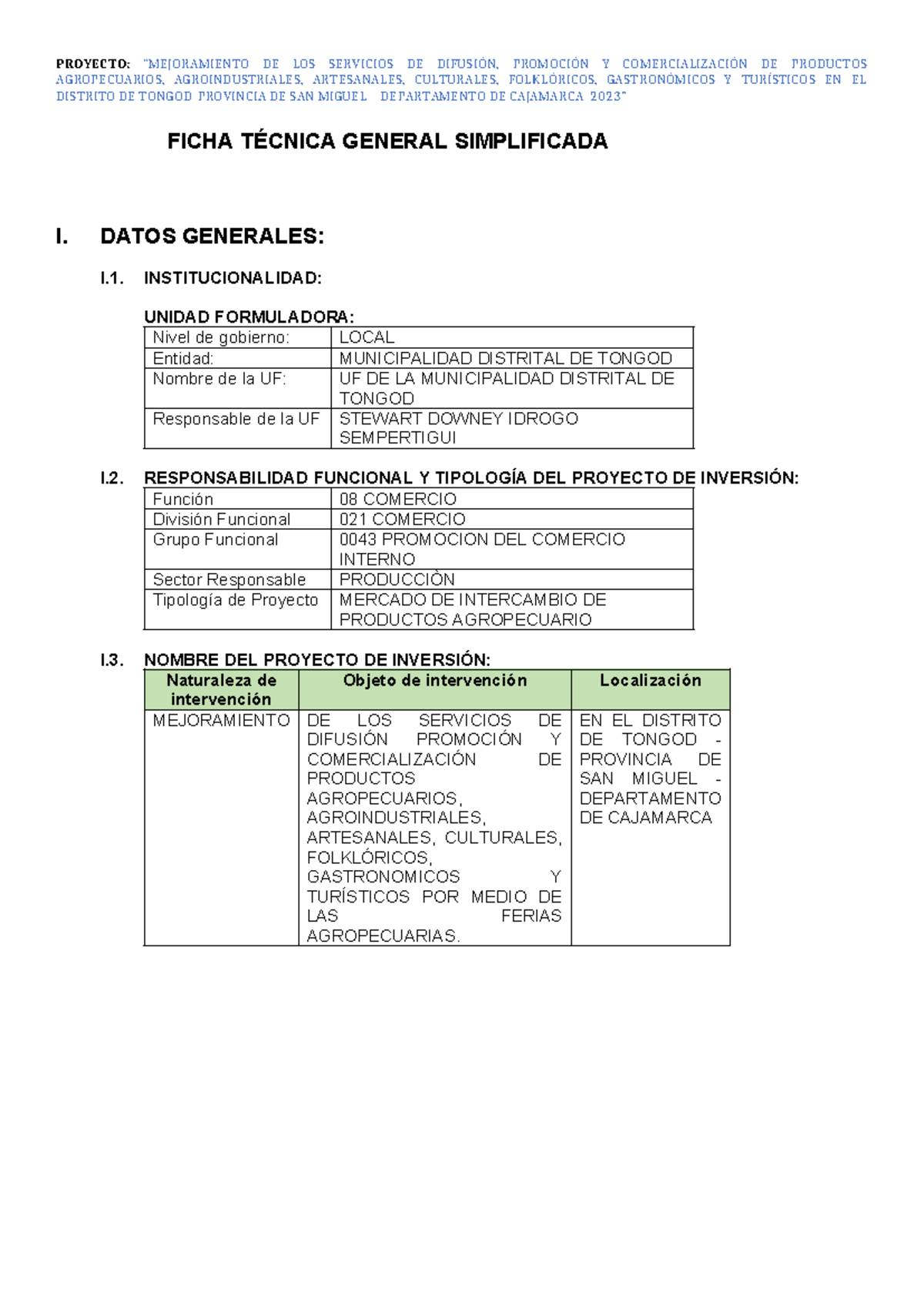 Ficha Técnica General Simplificada Feria Agropecuaria 2023 - AGROPECUARIOS, AGROINDUSTRIALES ...