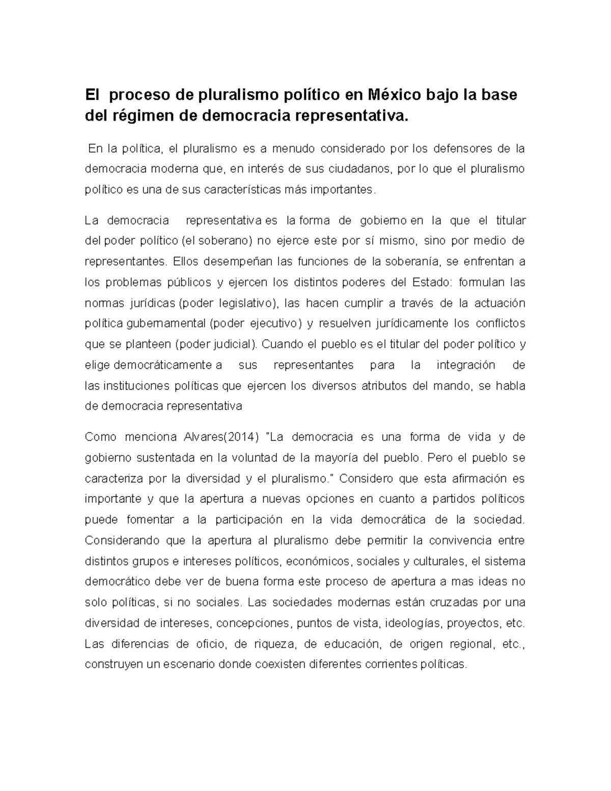 El proceso de pluralismo político en México bajo la base del régimen de ...