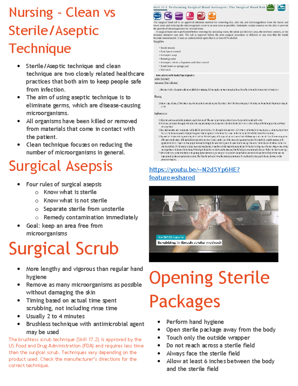 Fundamentals Chapter 17 - Nursing - Clean vs Sterile/Aseptic Technique ...