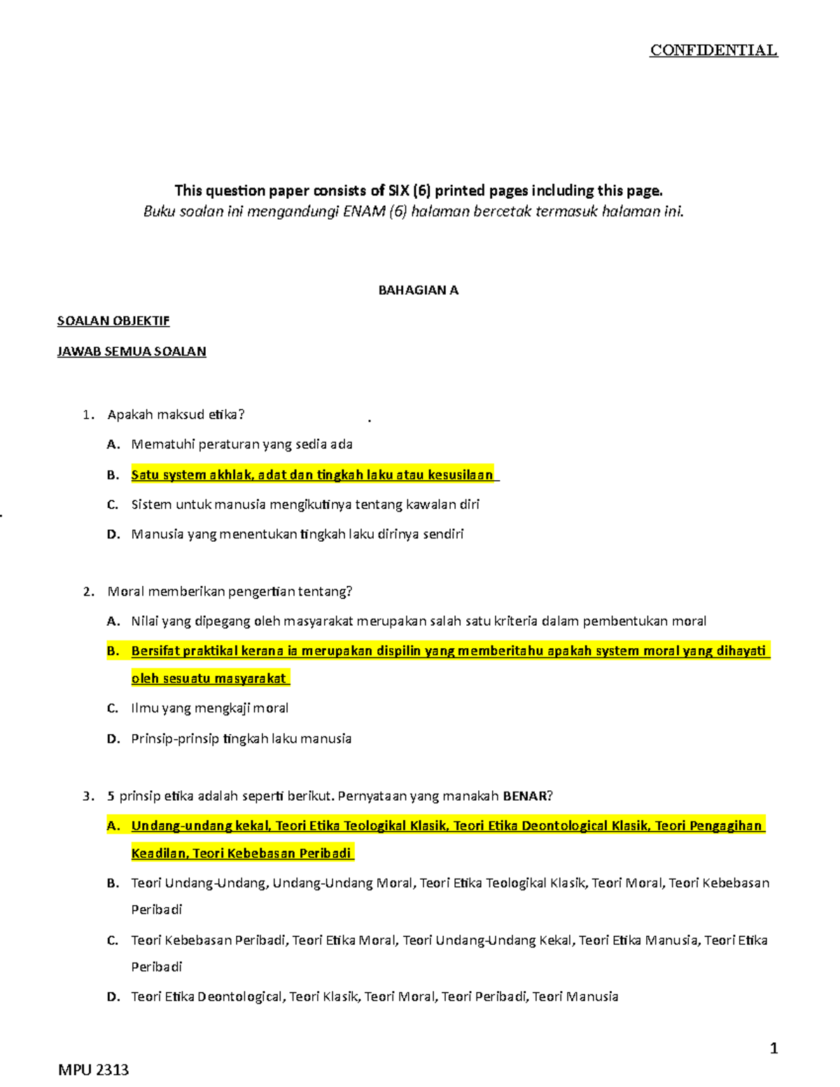 Perbandingan Etika DAN Moral - March 2023 EXAM jawapan - This question ...