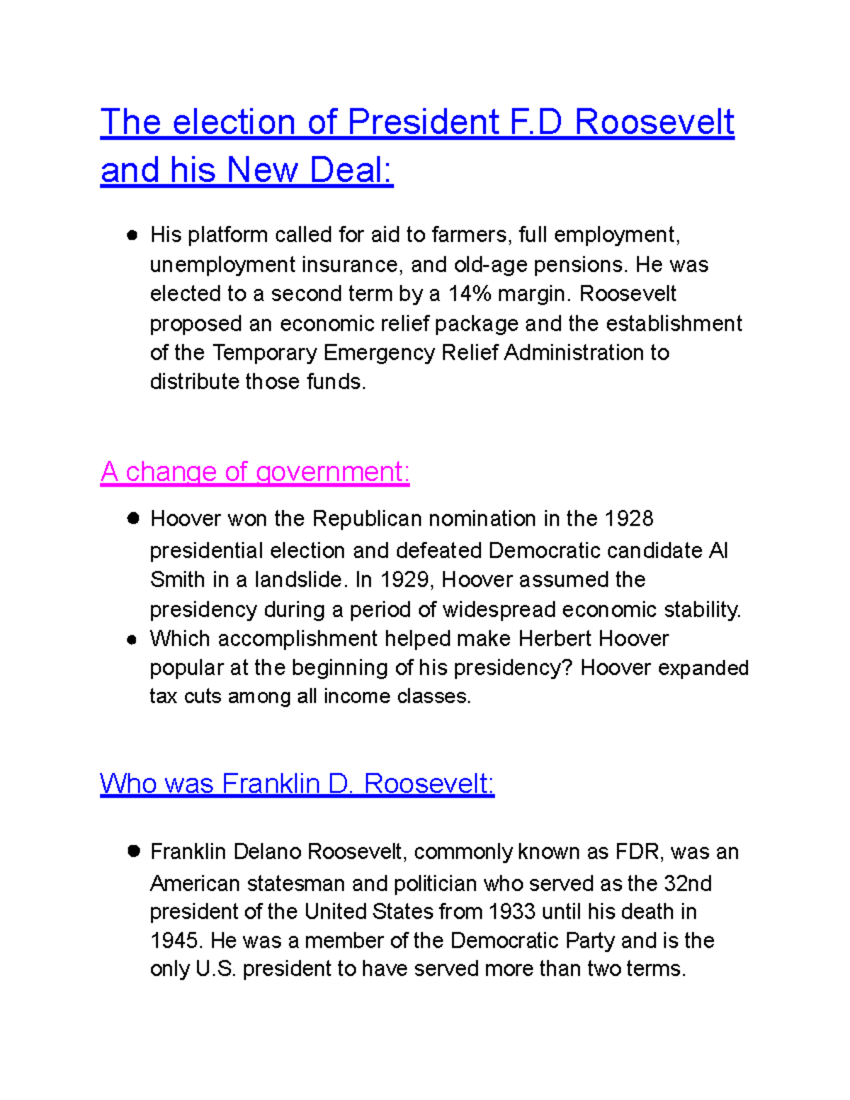 History notes - Stalin and america - The election of President F ...
