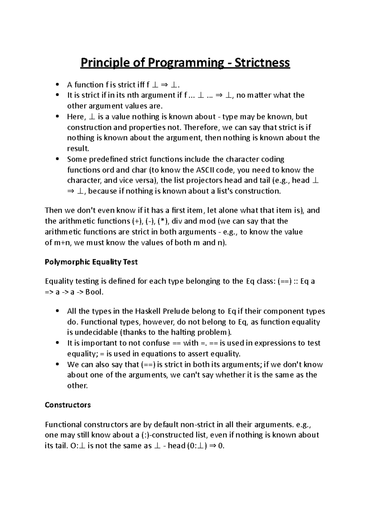 Principle of Programming - Strictness - It is strict if in its nth ...