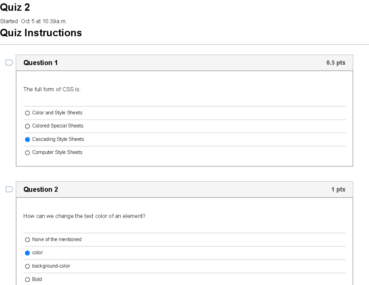 Quiz Quiz 2 - Quiz - Quiz 2 Started: Oct 5 at 10:39a. Quiz Instructions ...