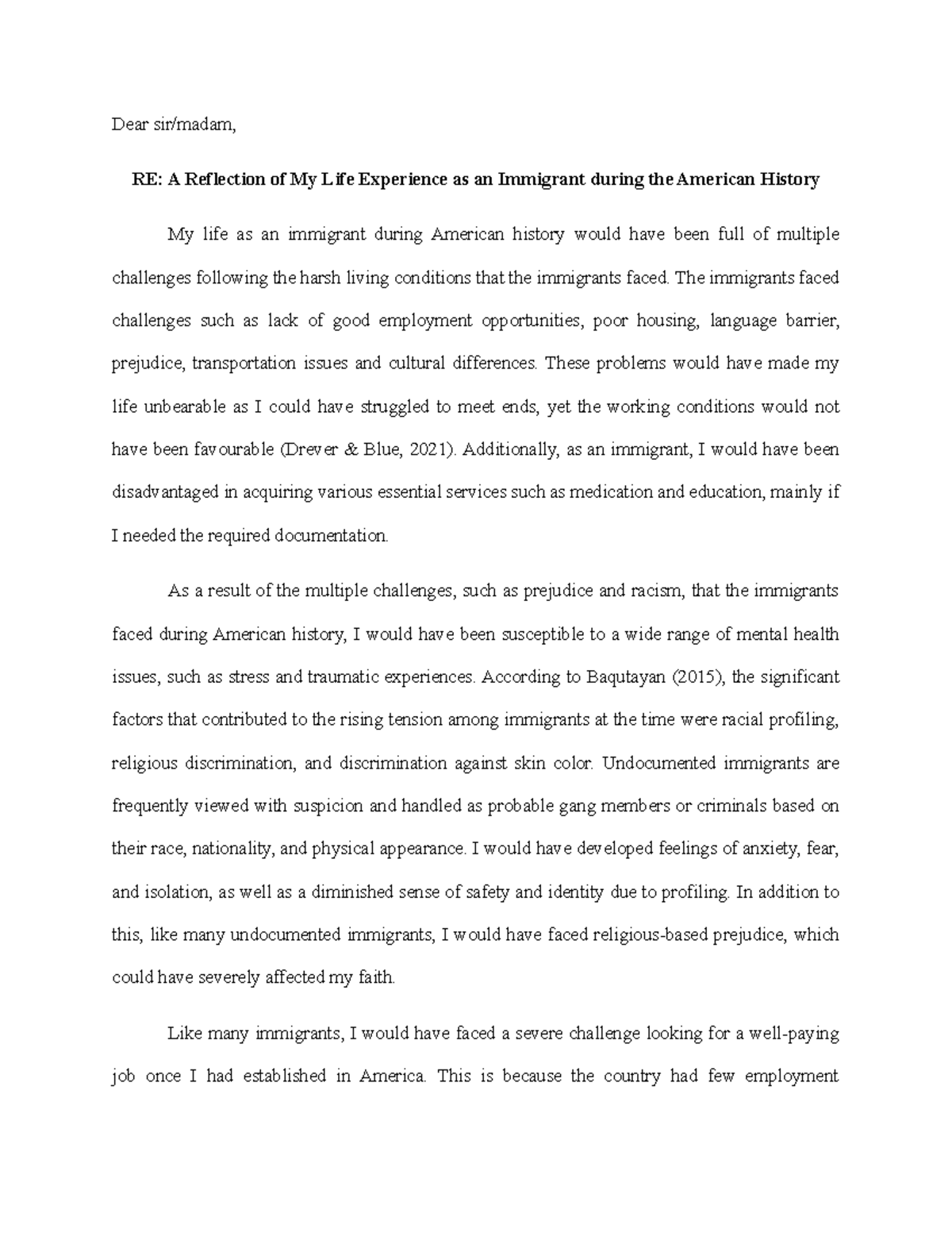 History letter - Notes - Dear sir/madam, RE: A Reflection of My Life ...