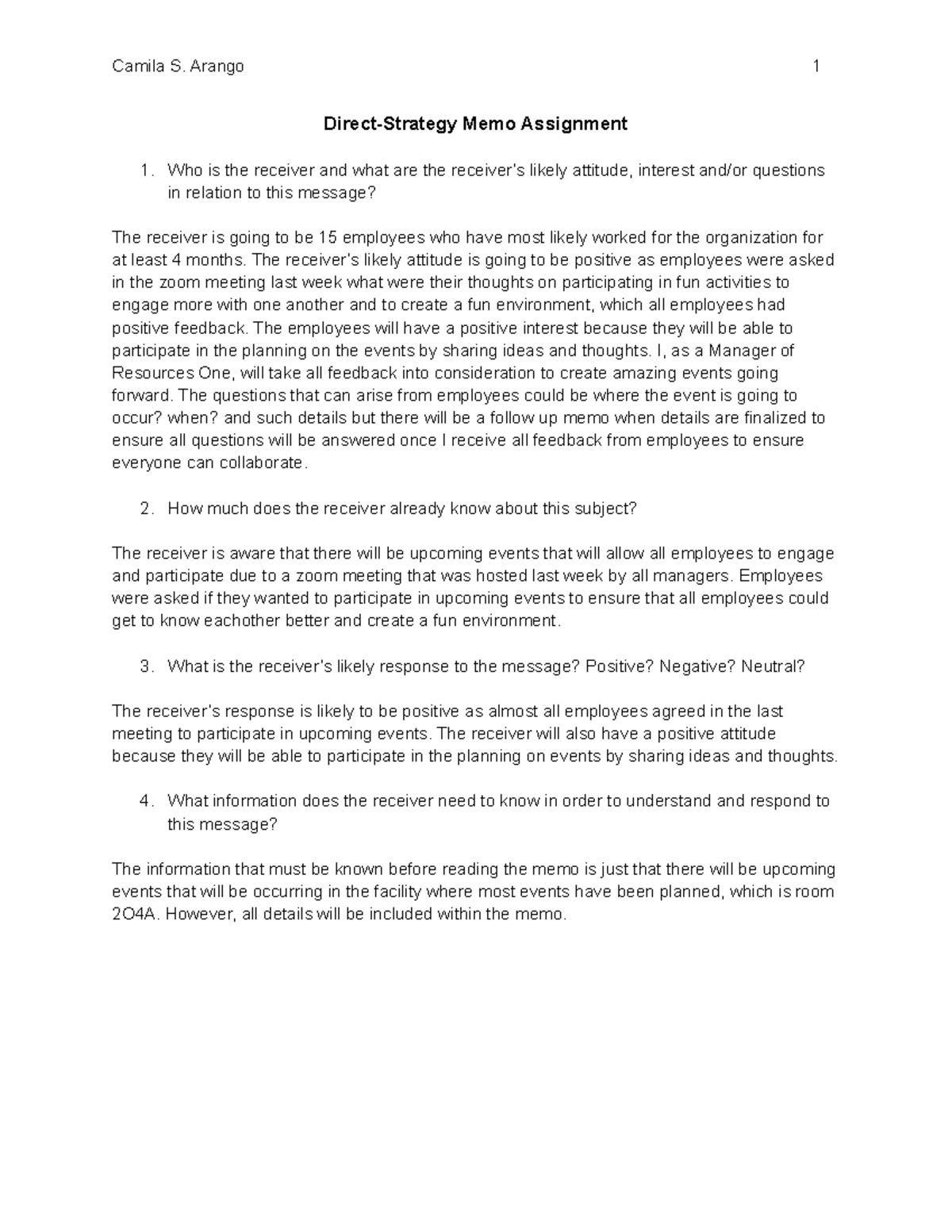 direct memo assignment - Camila S. Arango 1 Direct-Strategy Memo ...