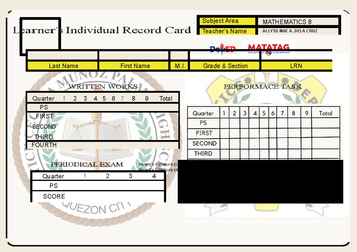 Learners-Individual - olok olok ninyo baho - Parent's Signature (1st) Parent's Signature (2nd ...