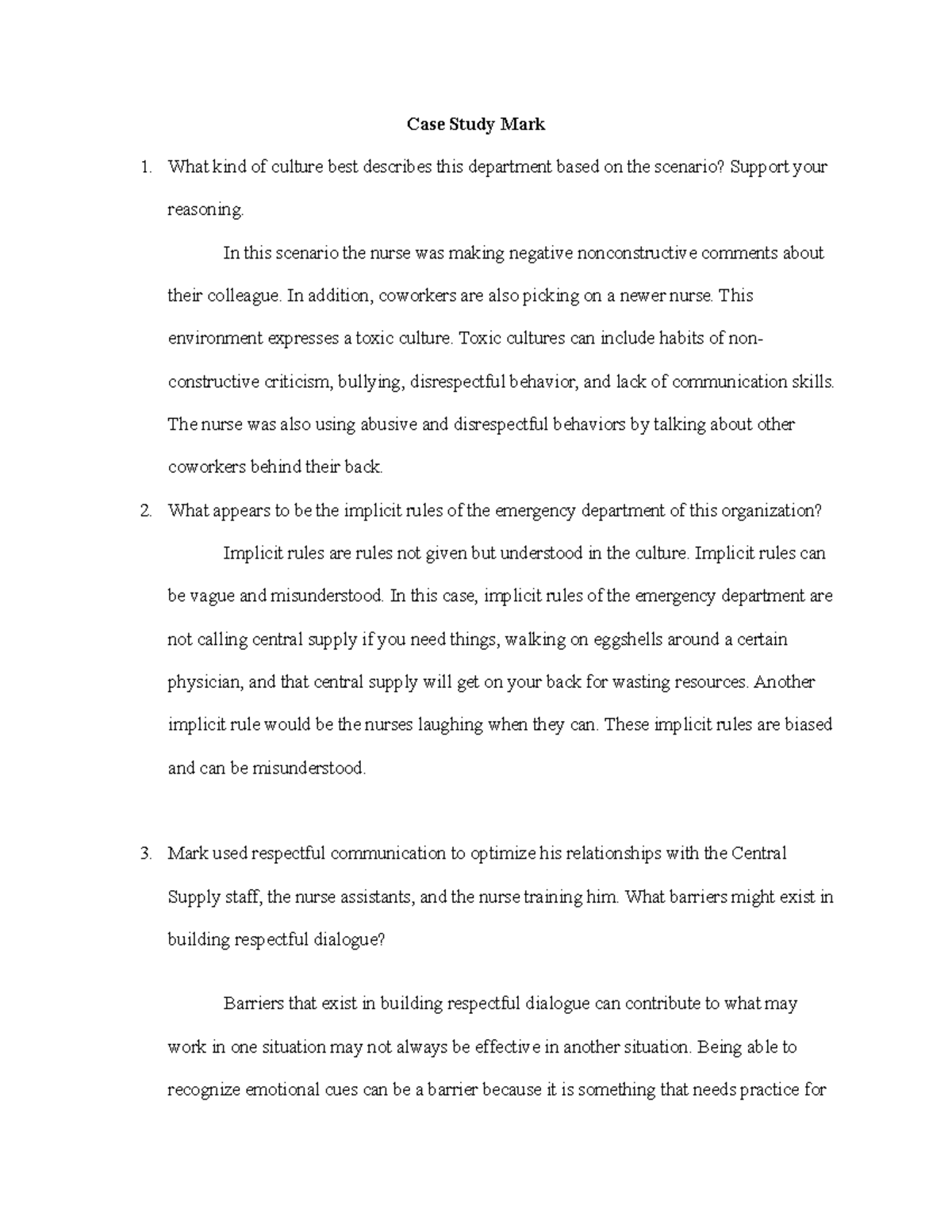 Case Study Mark - uploaded for guidance on assignment - Case Study Mark ...