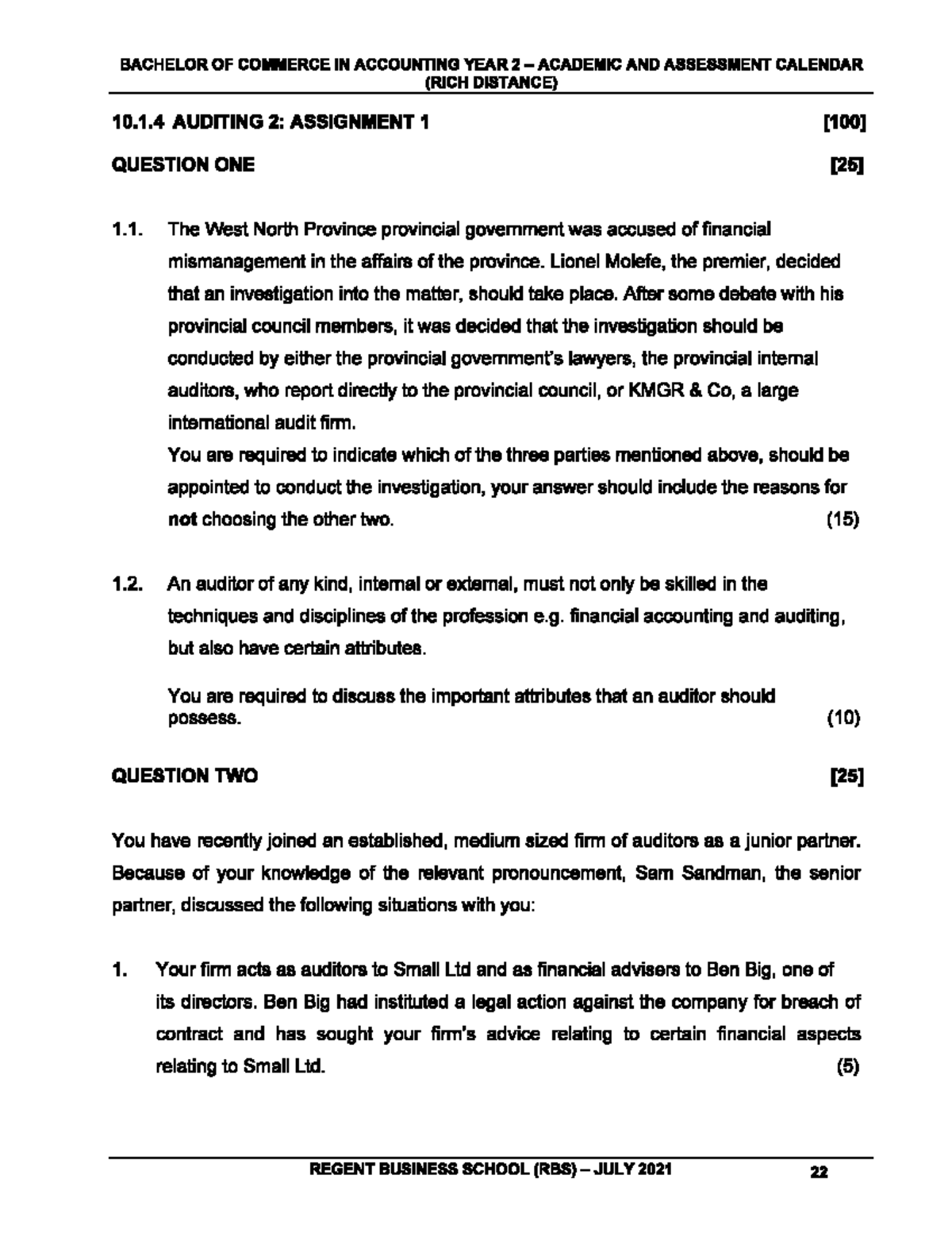 Assign Audit 2 - guidelines - audit and assurance - Studocu