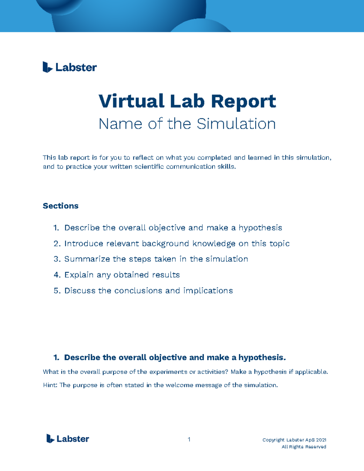 Lab Report Template English - Virtual Lab Report Name of the Simulation ...