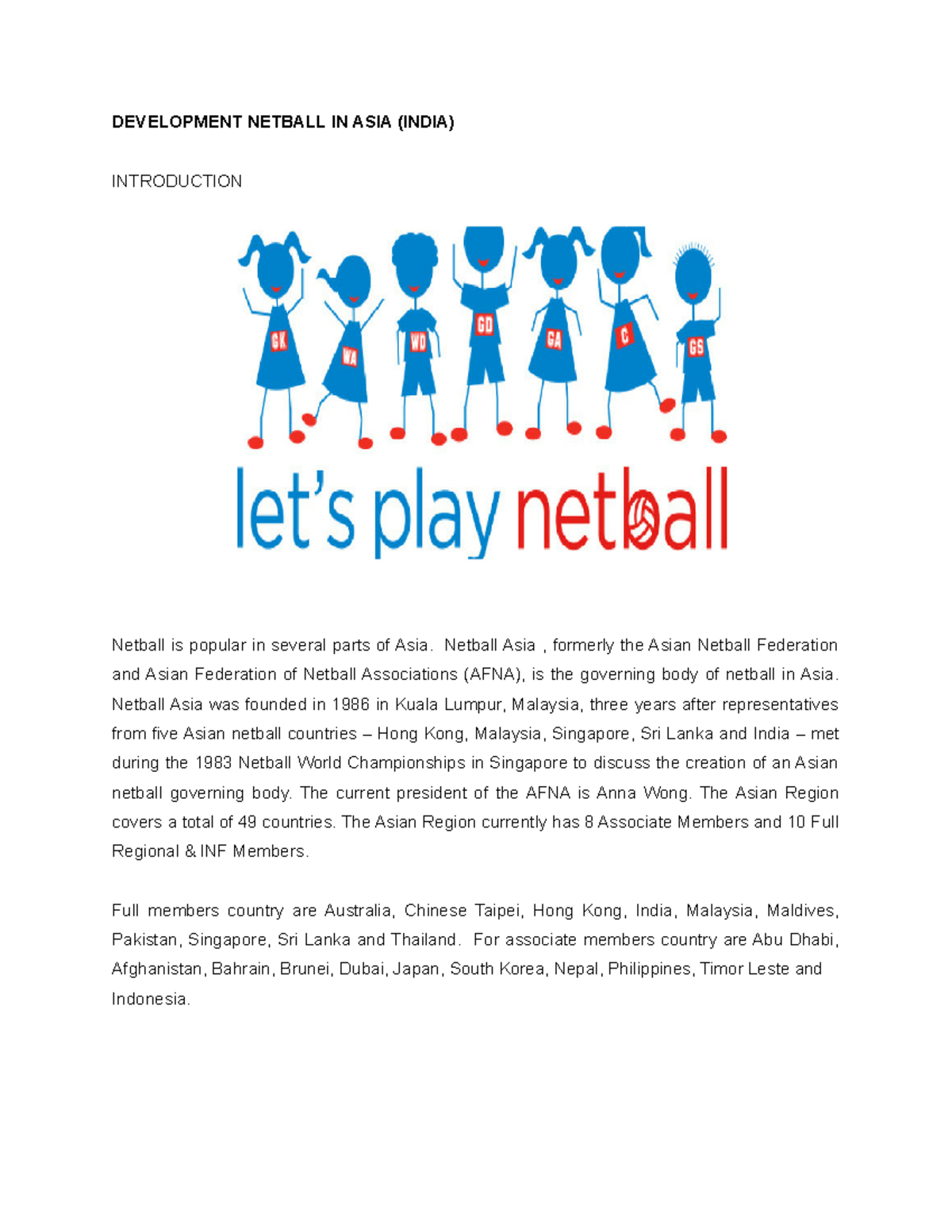 Development Netball IN ASIA - DEVELOPMENT NETBALL IN ASIA (INDIA ...
