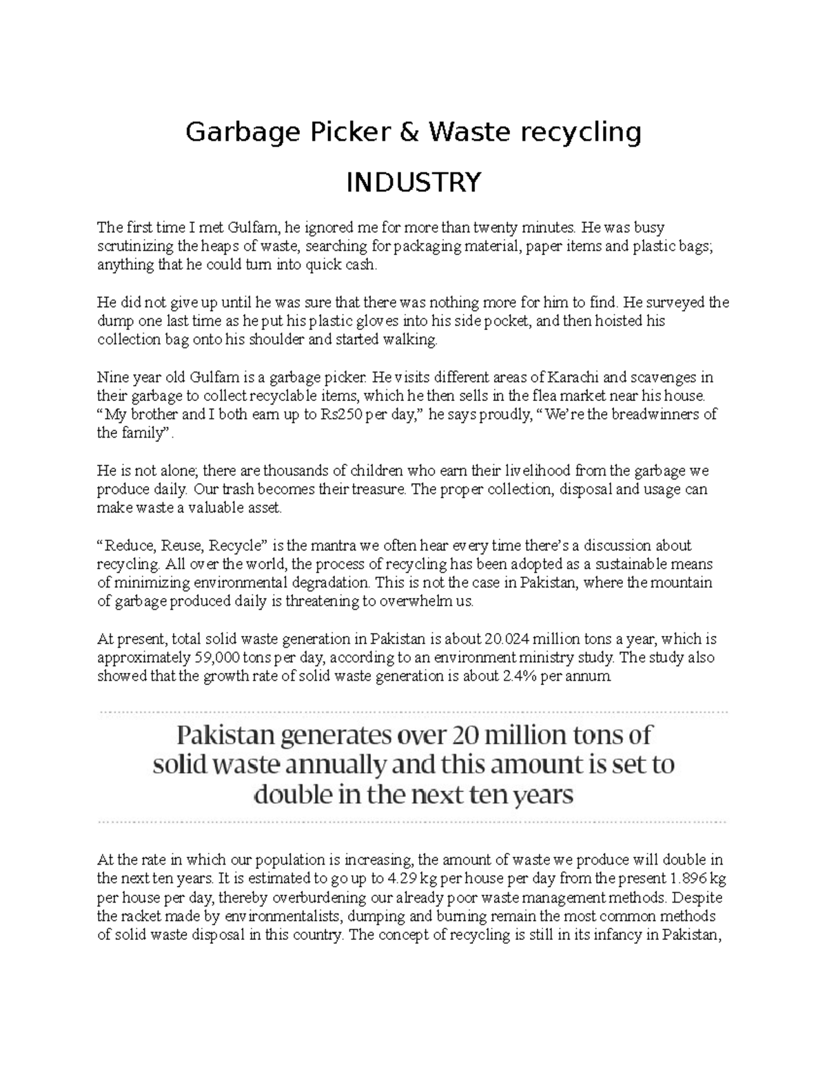 Garbage Picker - assignment - Garbage Picker & Waste recycling INDUSTRY ...
