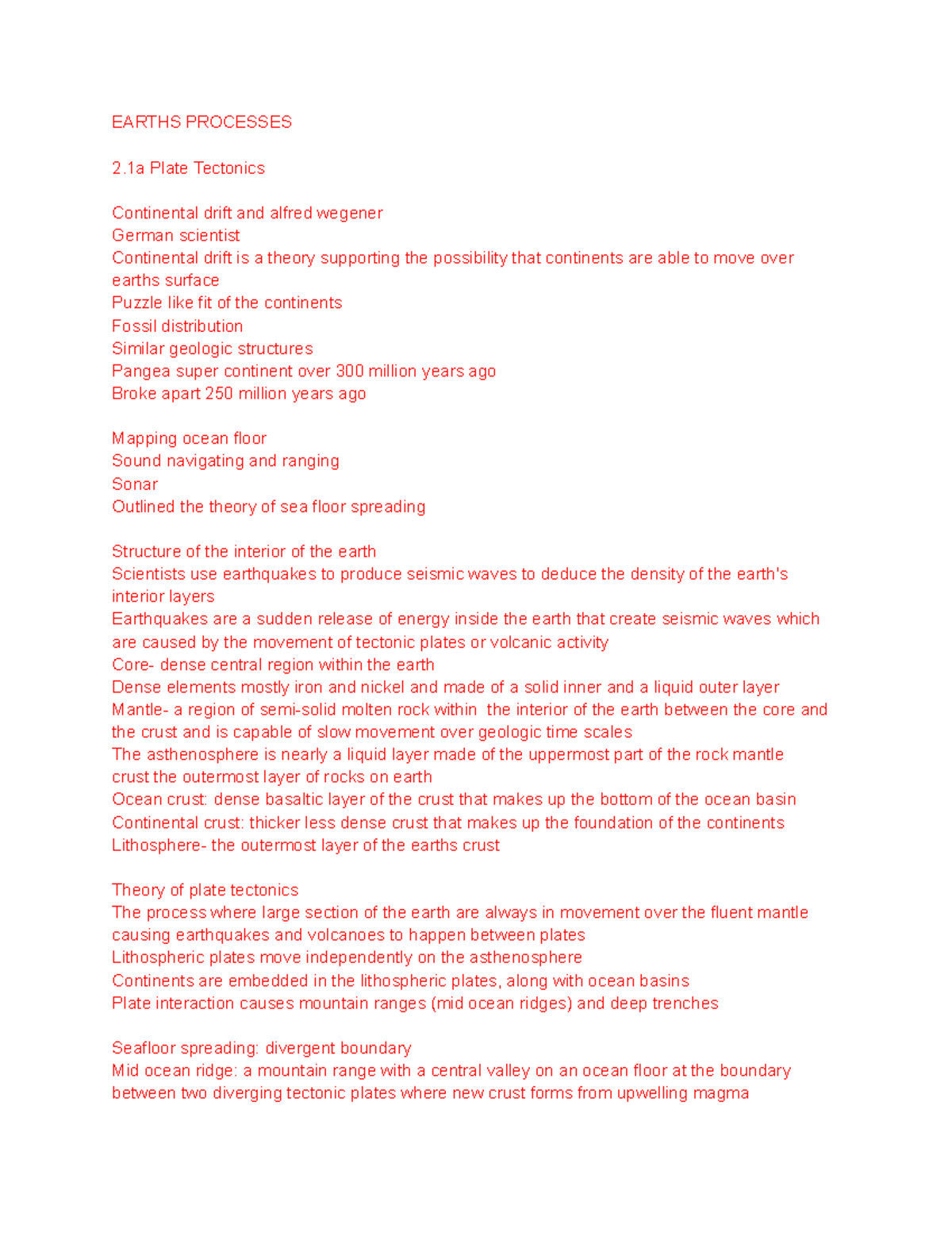 Aice Marine Exam Study Guide p - EARTHS PROCESSES 2 Plate Tectonics ...