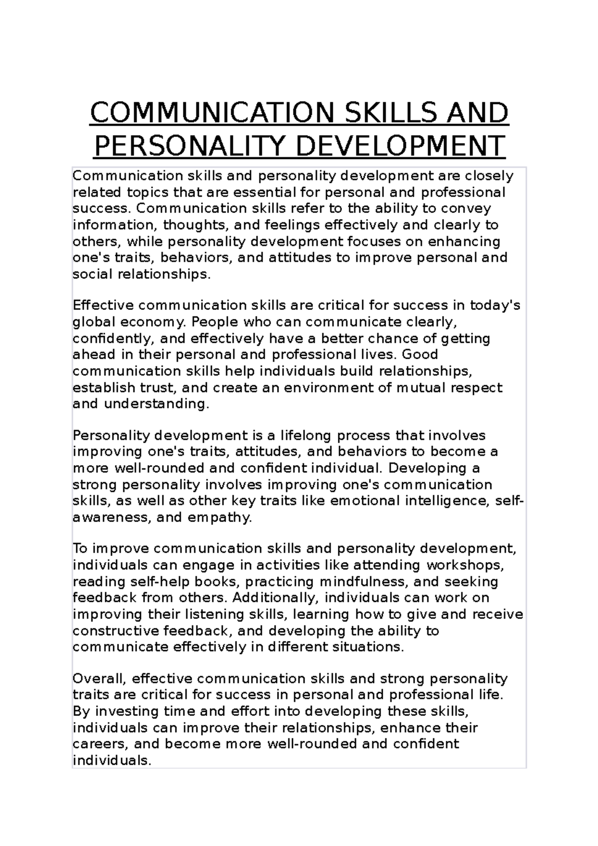 Communication Skills AND Personality Development - COMMUNICATION SKILLS ...