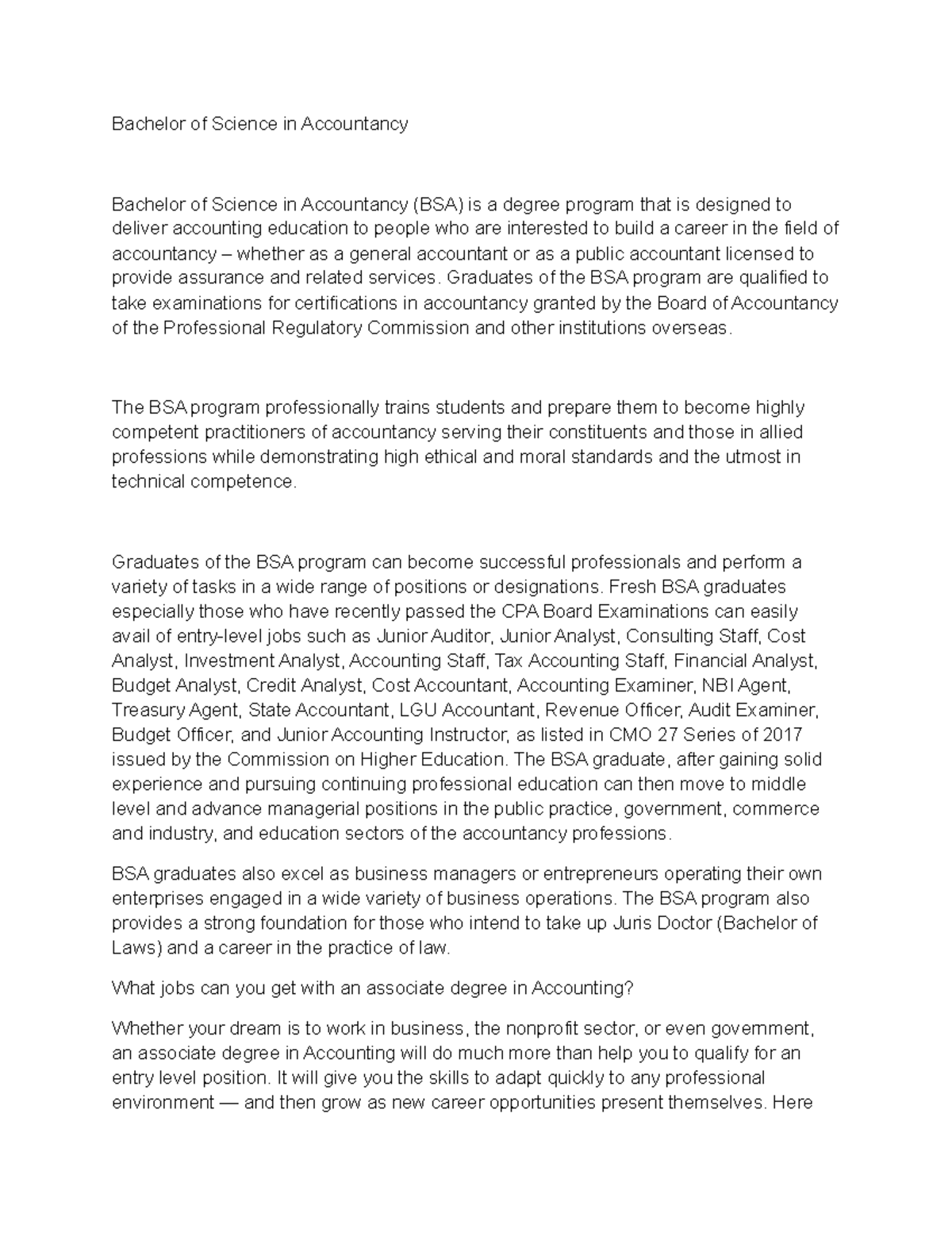 Bachelor of Science in Accountanc 1 - Bachelor of Science in ...