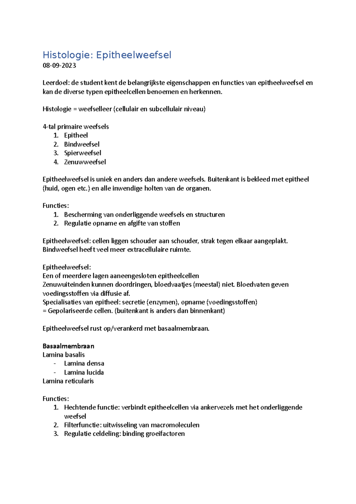 Histologie eptitheelweefsel - Histologie: Epitheelweefsel 08-09 ...