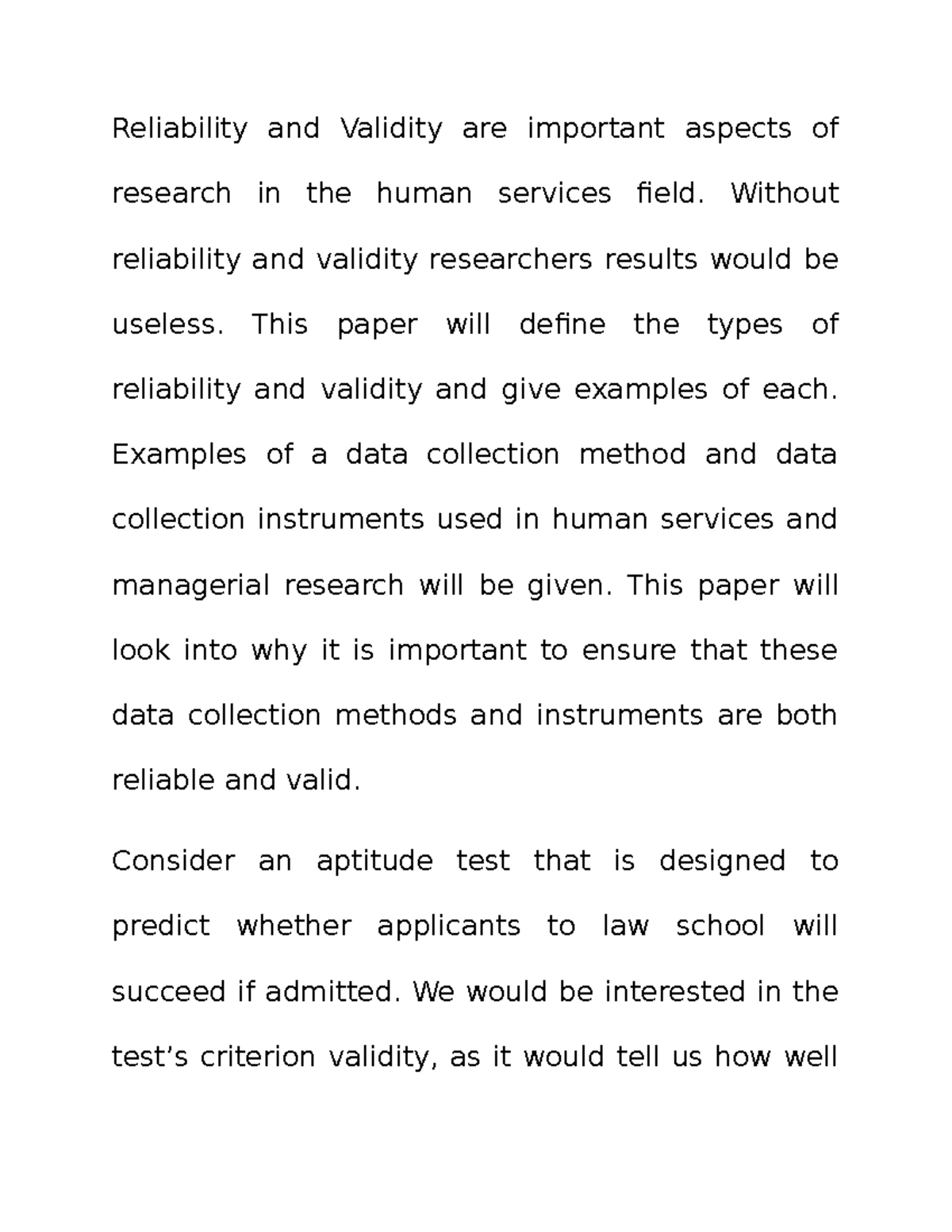Doc 4 - english essay - Reliability and Validity are important aspects of research in the human ...
