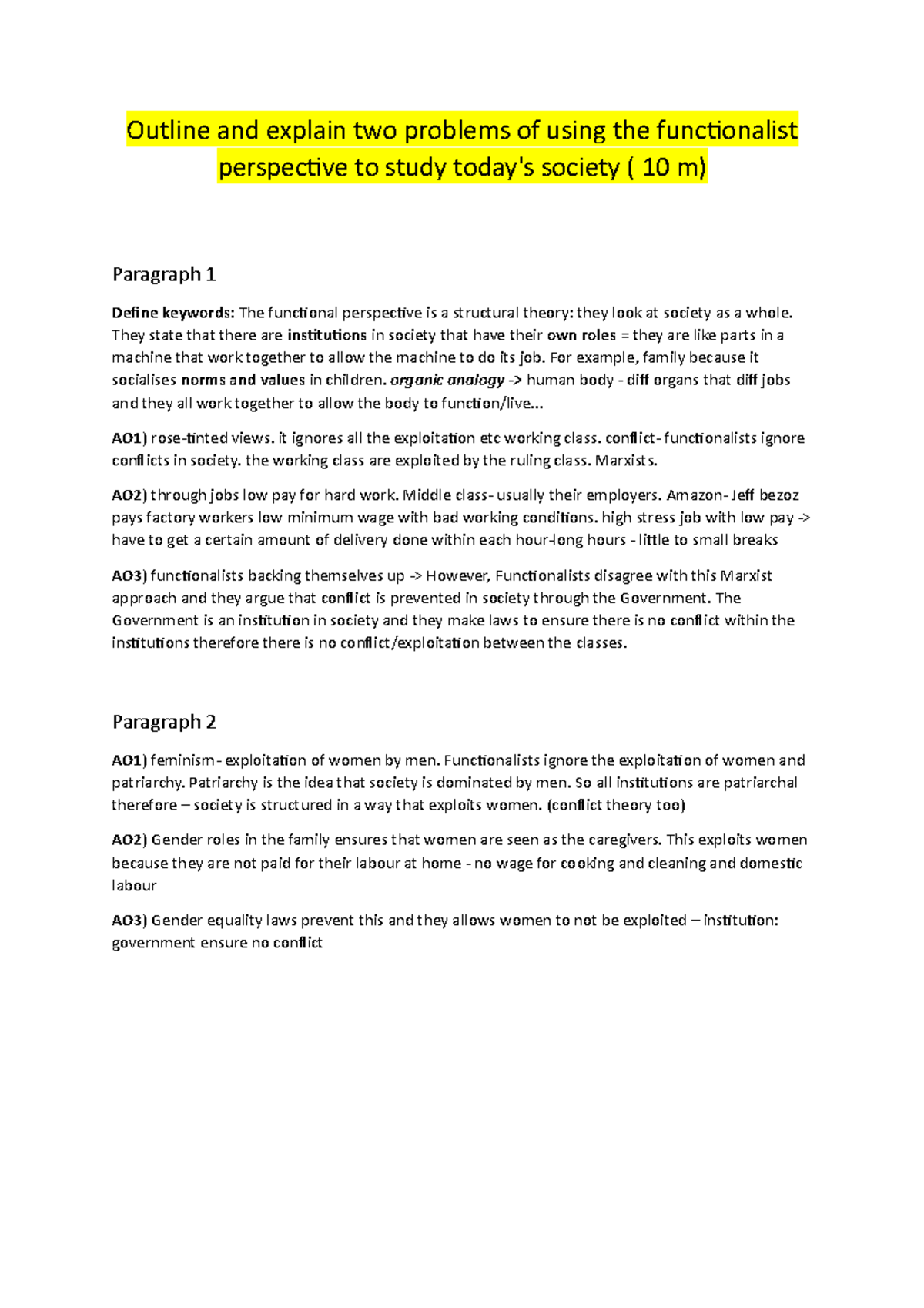 10 Marker functionalists theory and methods - Outline and explain two ...