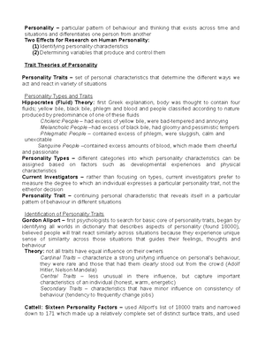 Theories of Personality Notes - Theories of Personality Midterm Notes ...