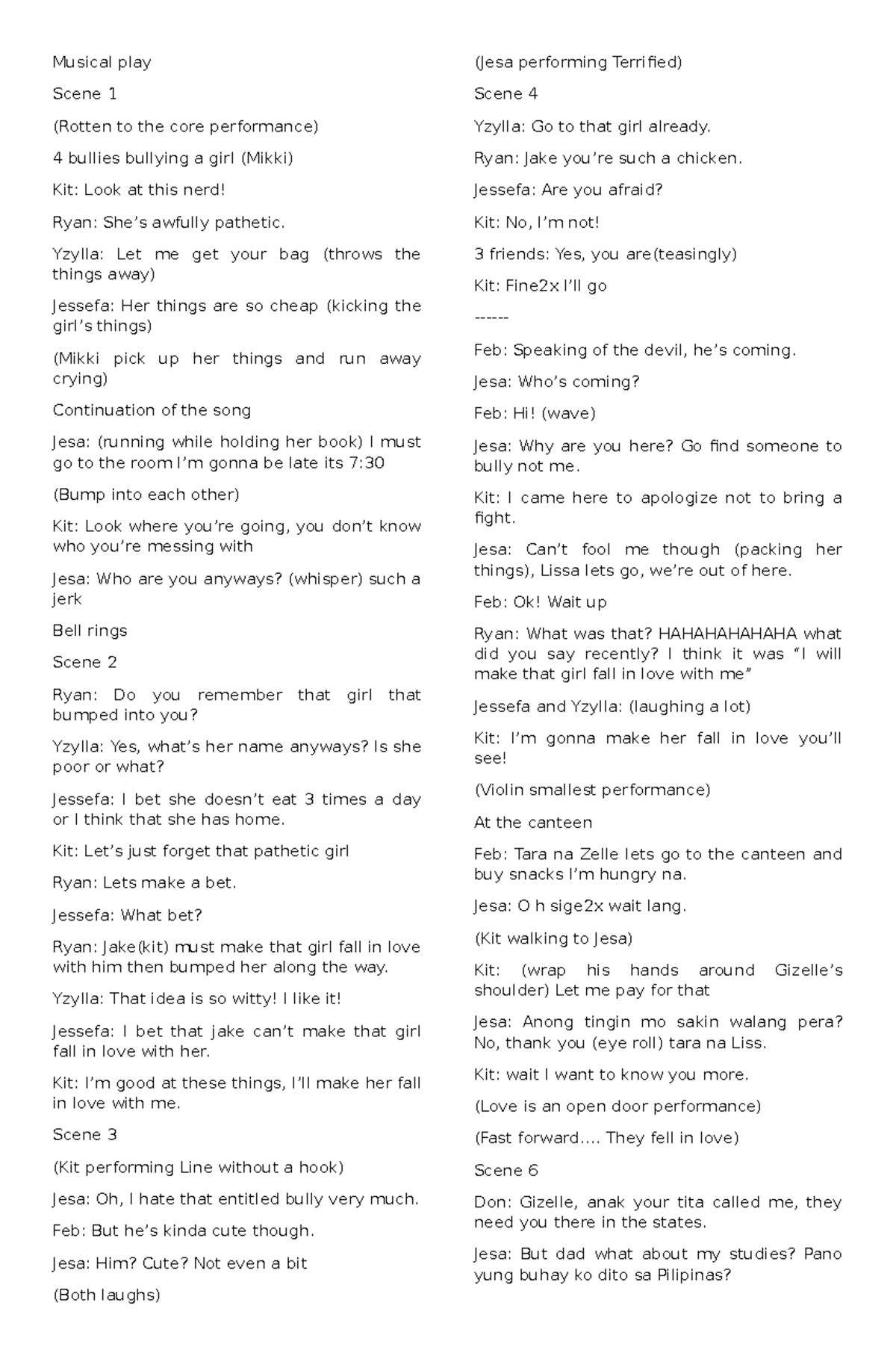 Musical PLAY Script Mapeh - Musical play Scene 1 (Rotten to the core ...