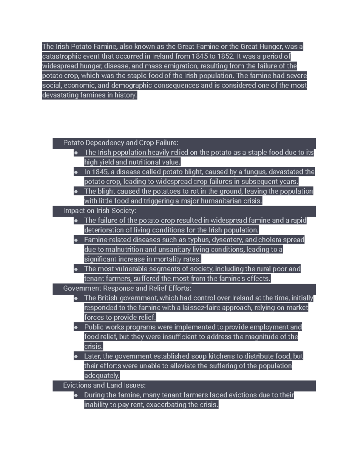 Irish Potato Famine - NOTES - The Irish Potato Famine, also known as ...