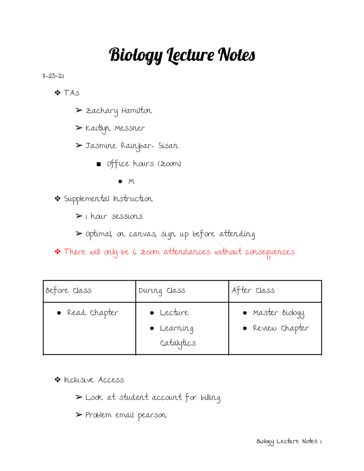 Biology Lecture Notes - All units - Biolog Lectur Note 8-23- TAs ...