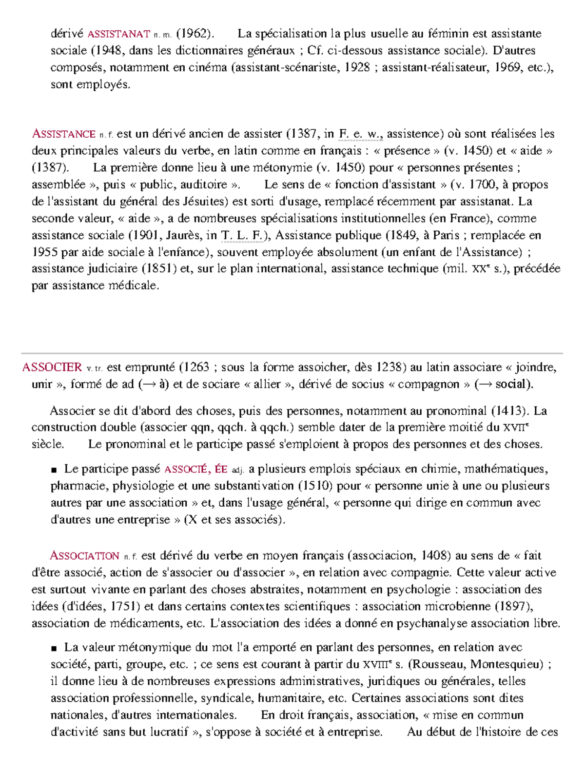 Le lexique de la lettre A - 564 - dérivé ASSISTANAT n. m. (1962). La ...
