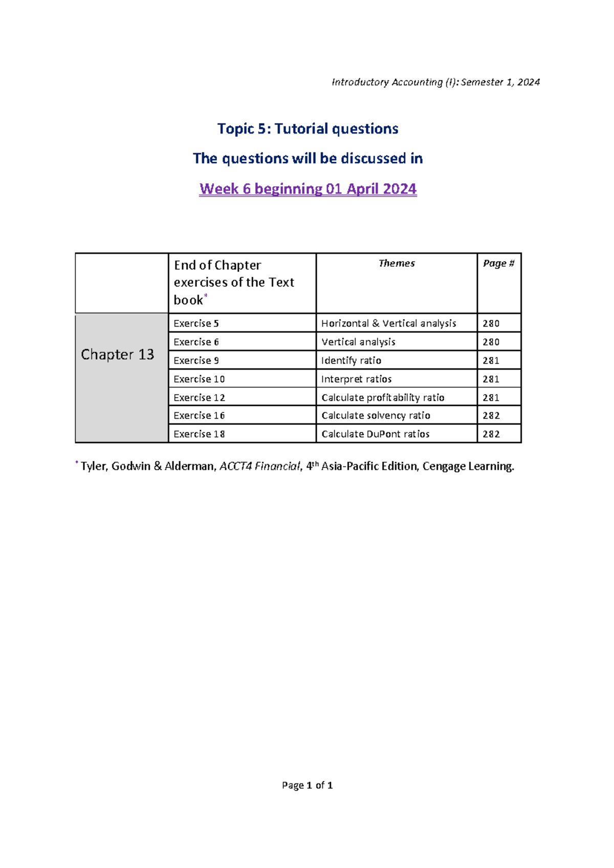 Topic 5 tutorial questions Week 6 S12024 - Introductory Accounting (I): Semester 1 , 202 4 Topic ...