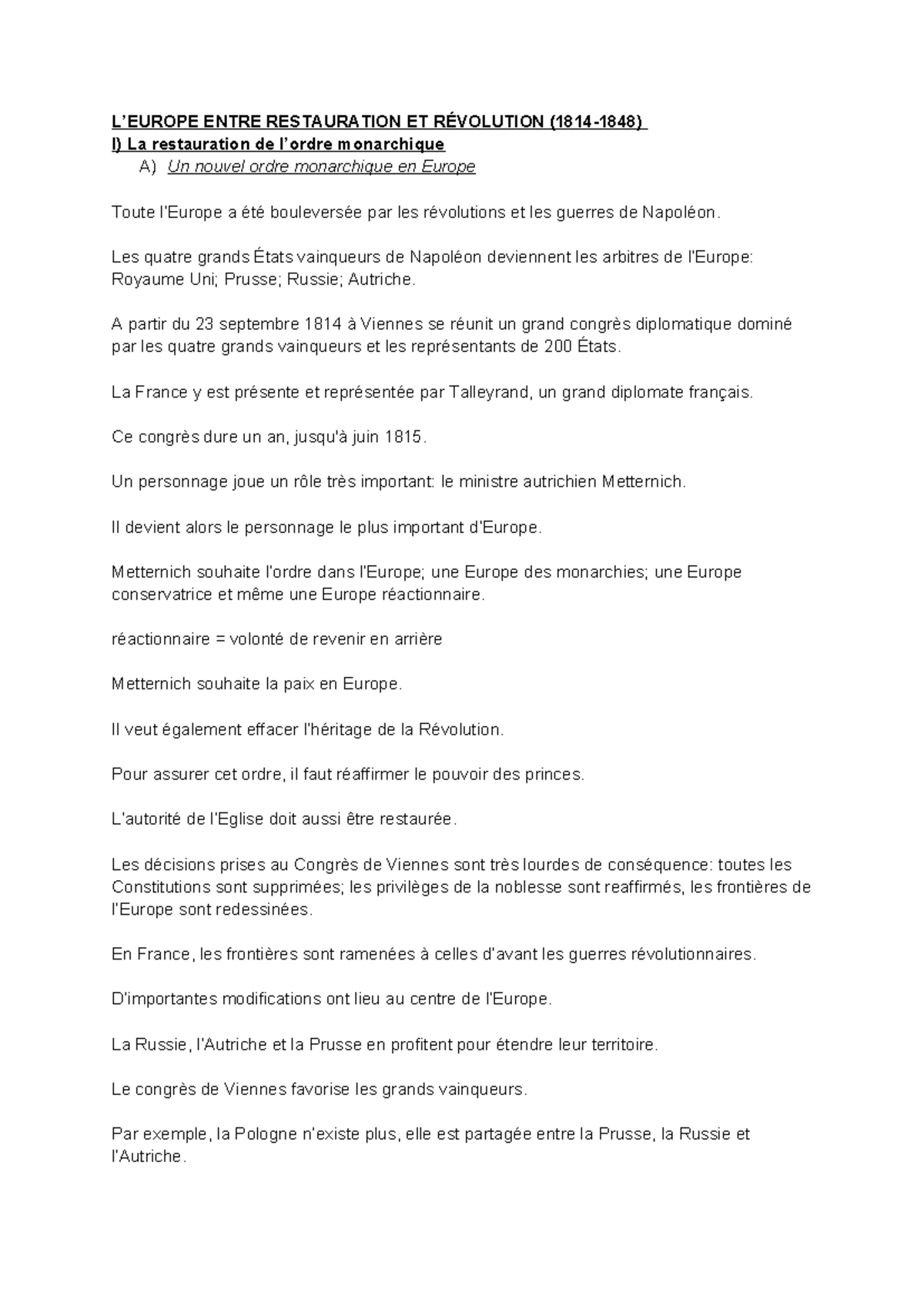 Chap 2 histoire - l’europe entre restauration et révolution (1814-1848 ...