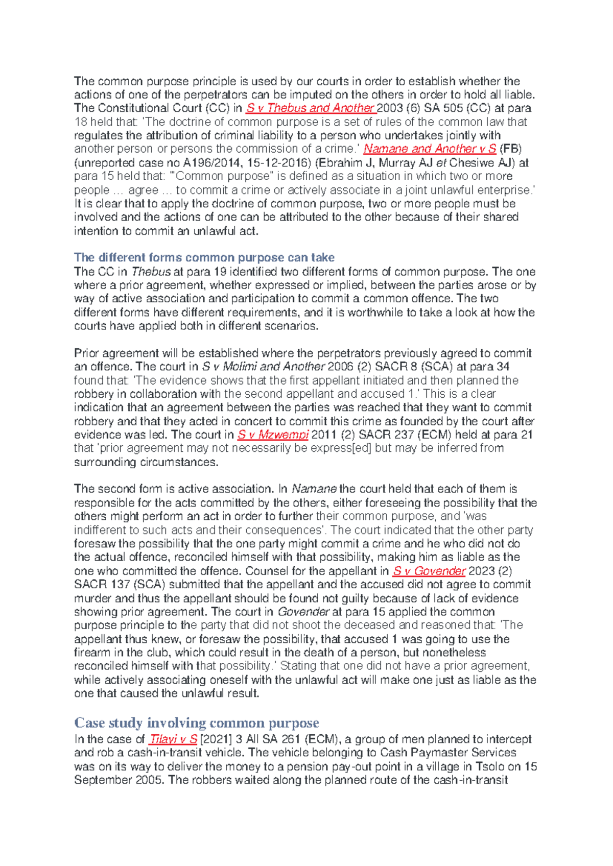 Common Purpose - Summary Criminal Law - The common purpose principle is ...